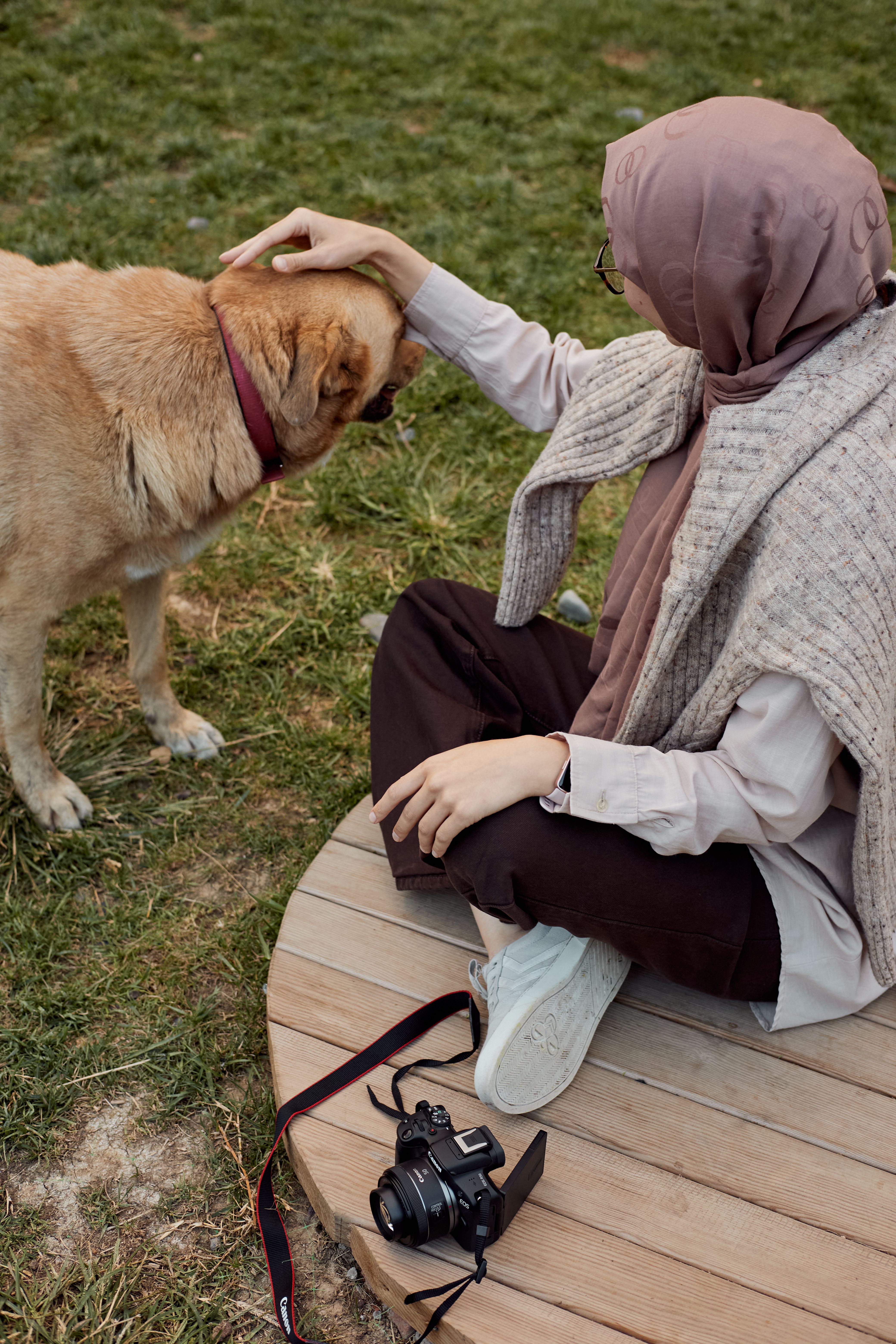 Woman in Hijab Petting Dog Outdoors in Istanbul · Free Stock Photo