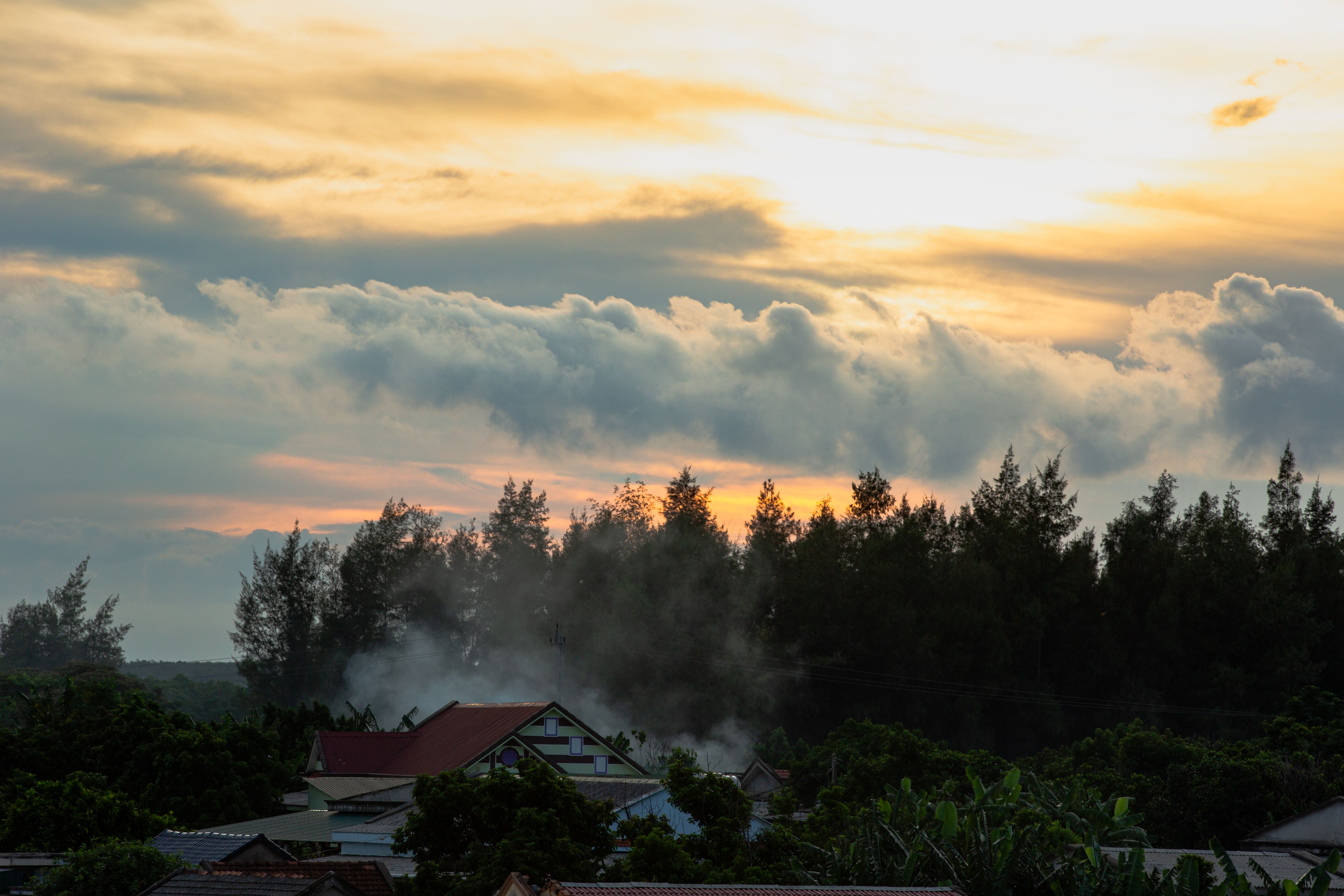 Tranquil Village Skyline at Sunset · Free Stock Photo