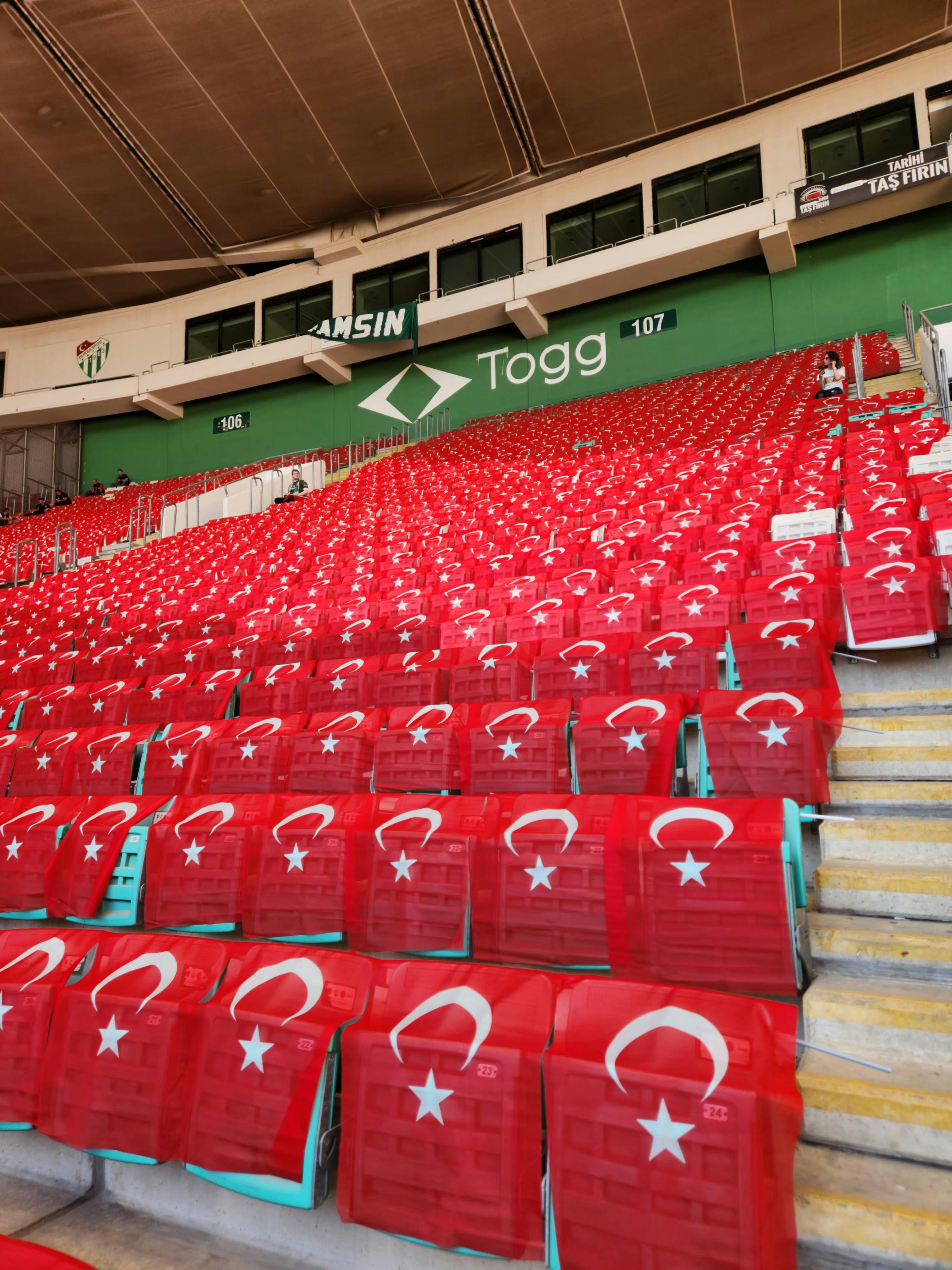 Empty Stadium Seats with Turkish Flags in Bursa · Free Stock Photo