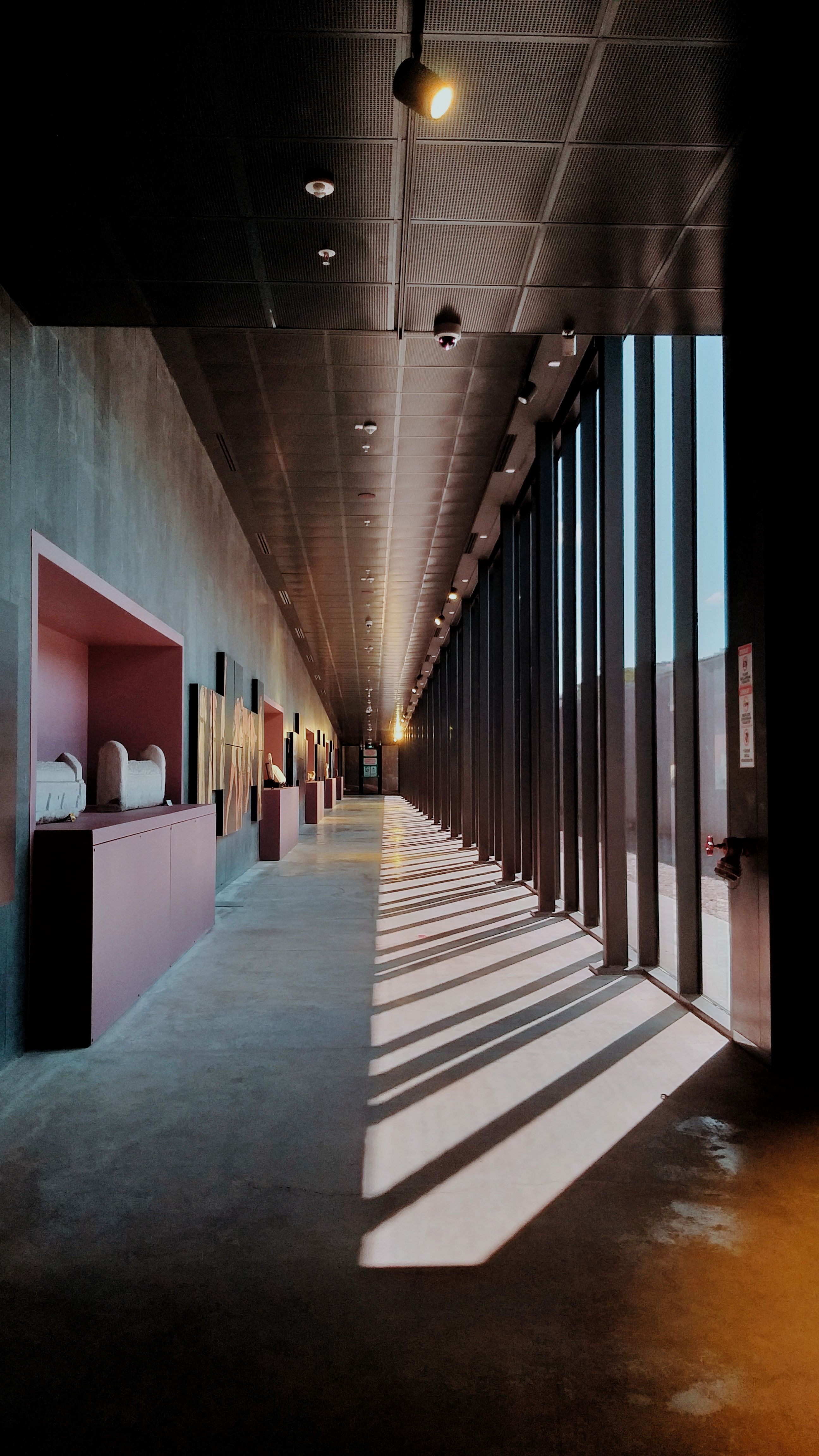 Modern Art Gallery Corridor with Sunlight Shadows · Free Stock Photo