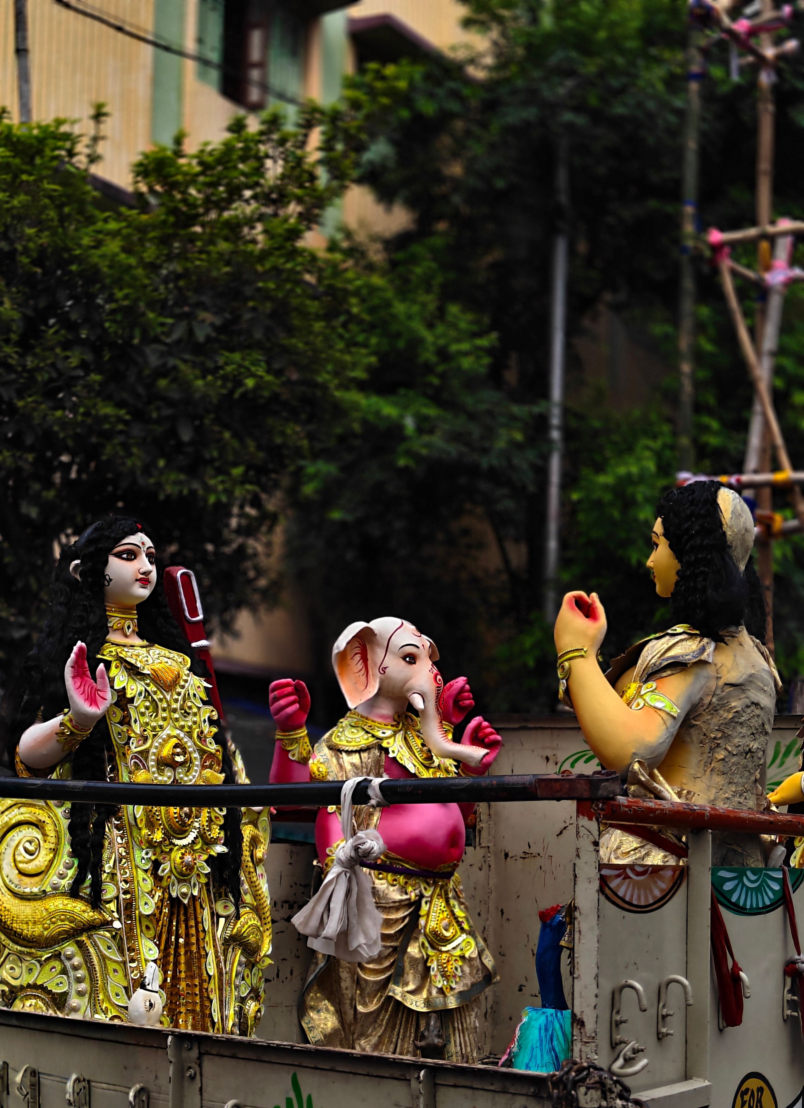 Colorful Indian Festival Deity Statues Display · Free Stock Photo