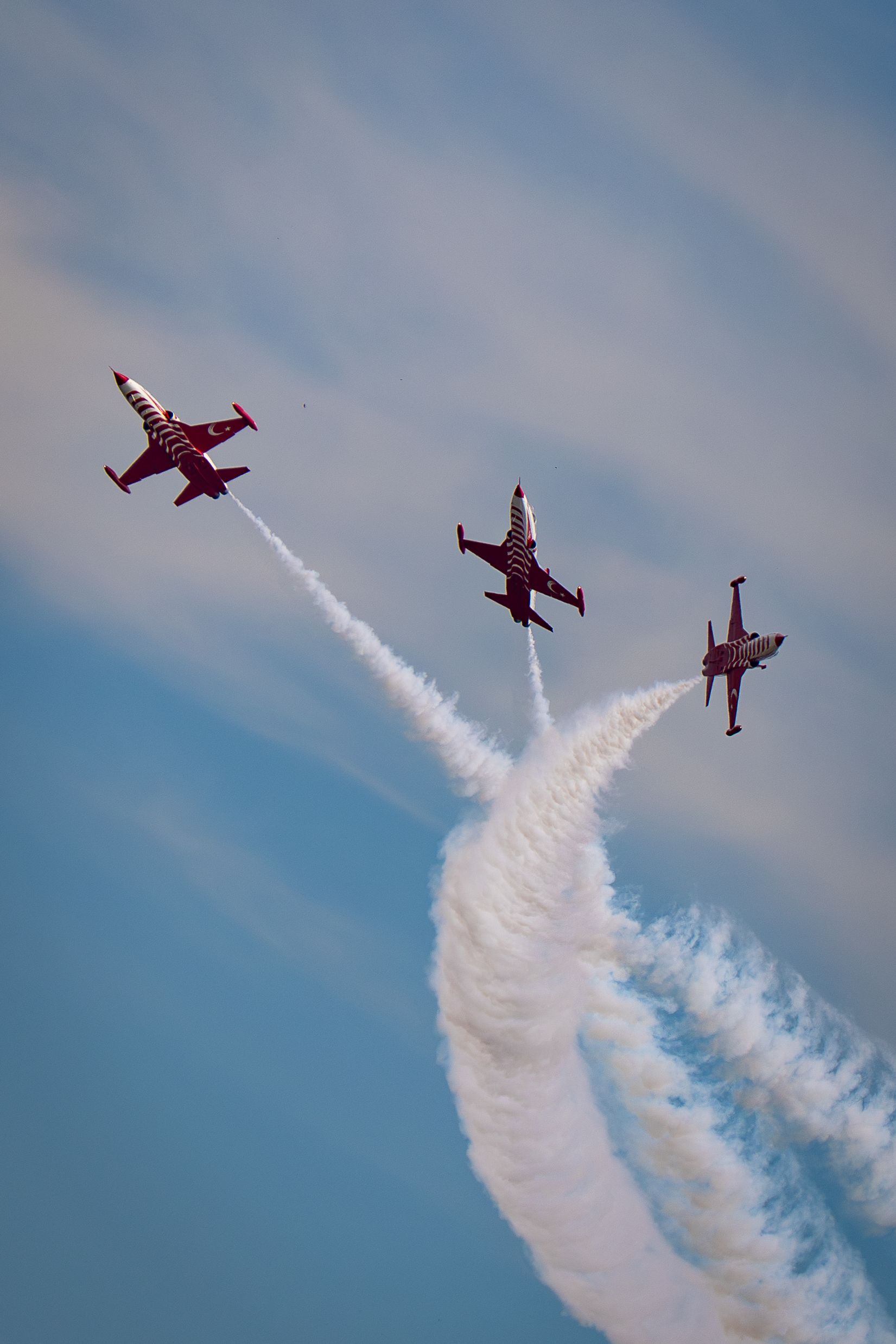 Dynamic Airshow Stunt with Three Jet Planes · Free Stock Photo