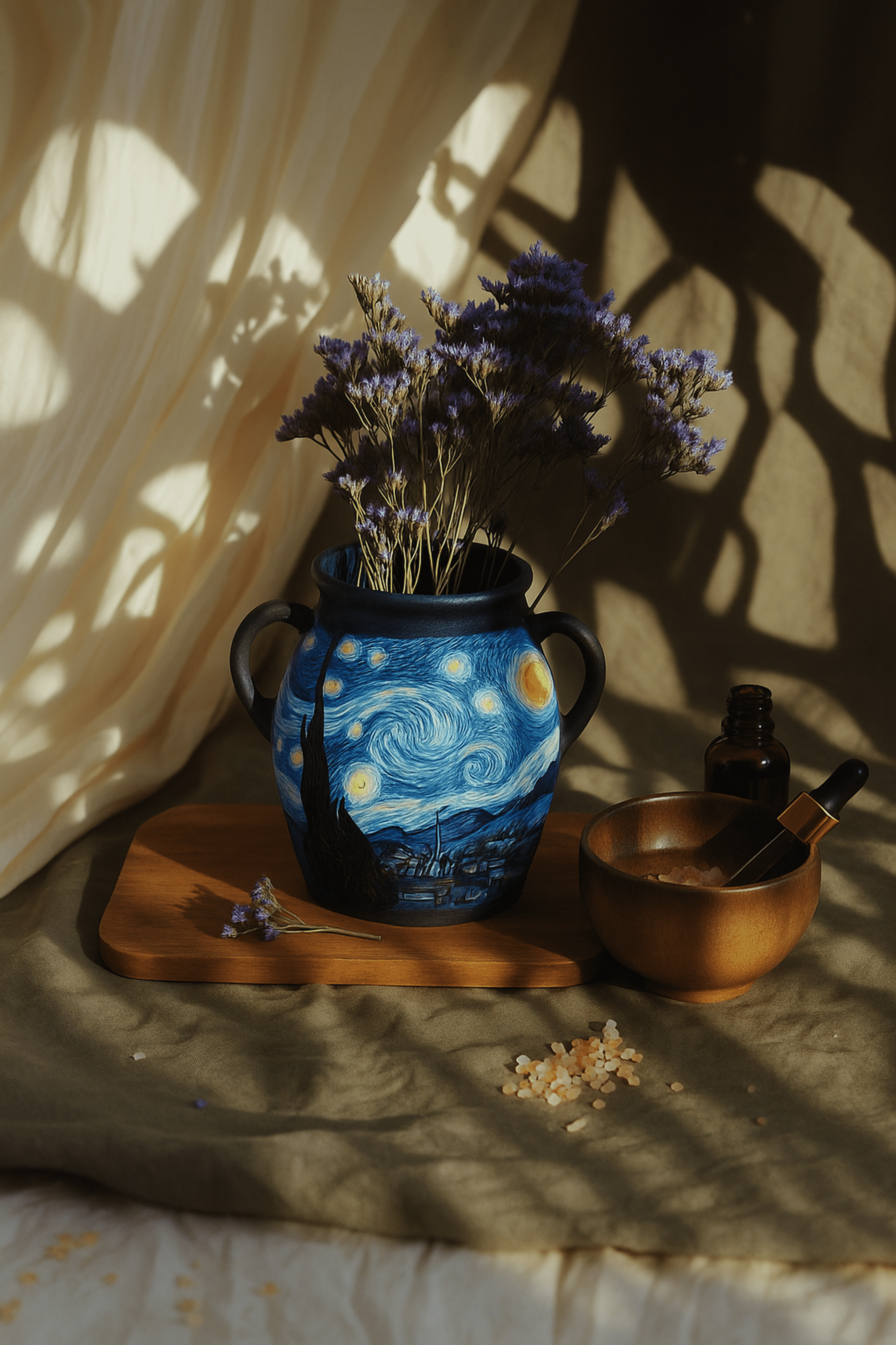 Artistic Starry Night Vase with Dried Flowers · Free Stock Photo