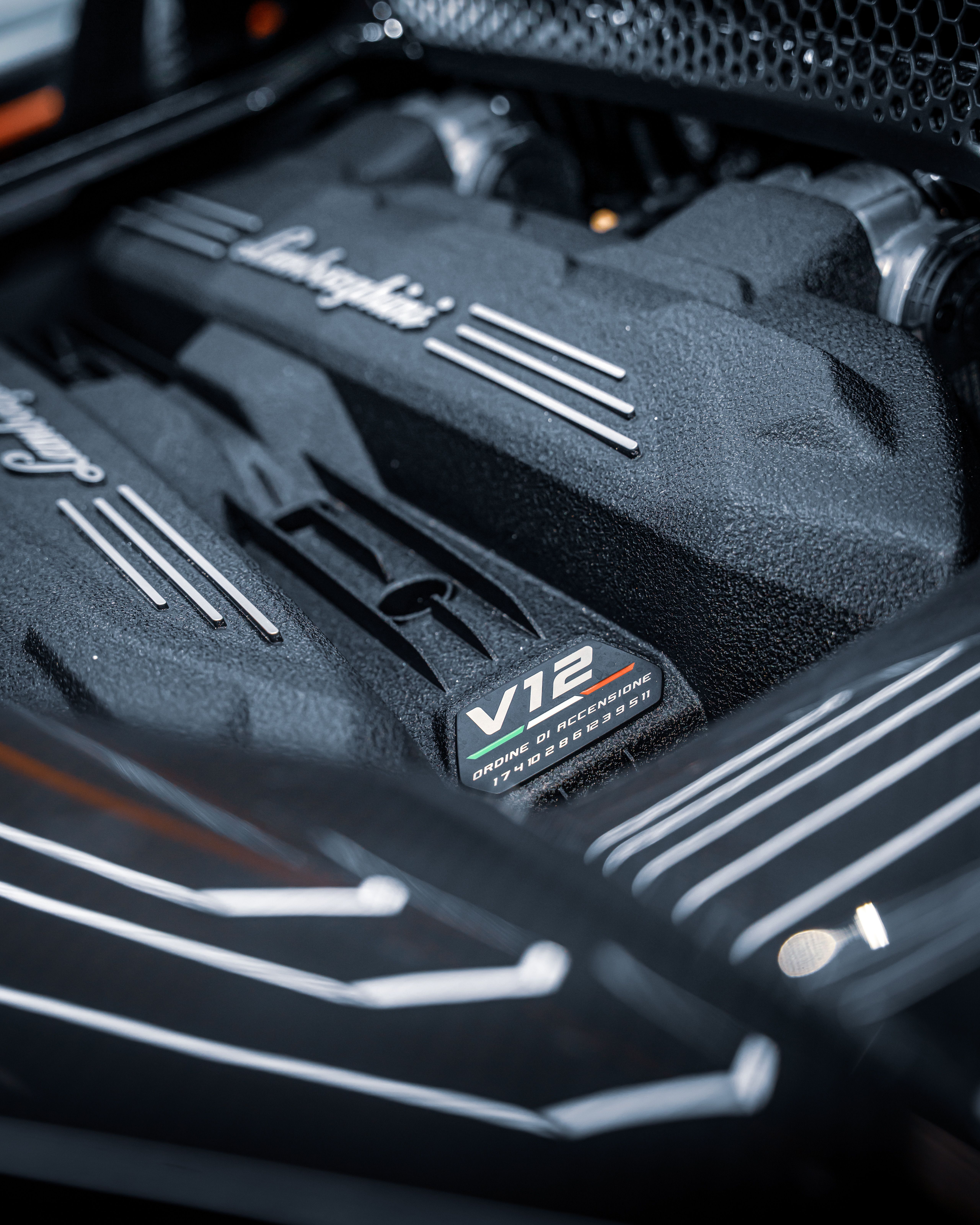 Lamborghini V12 Engine Close-Up with Branding · Free Stock Photo