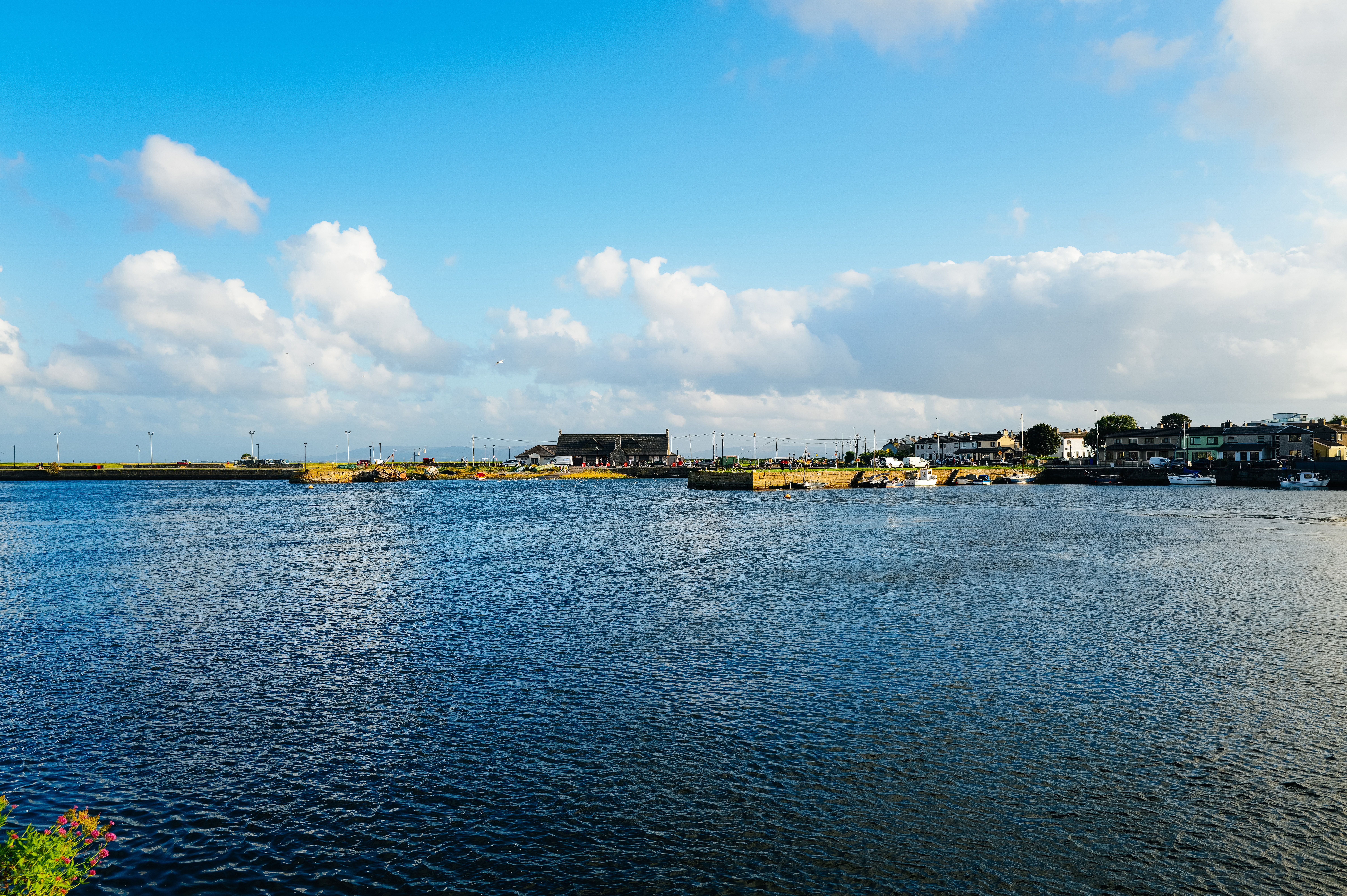 Scenic Waterfront with Cloudy Sky and Buildings · Free Stock Photo
