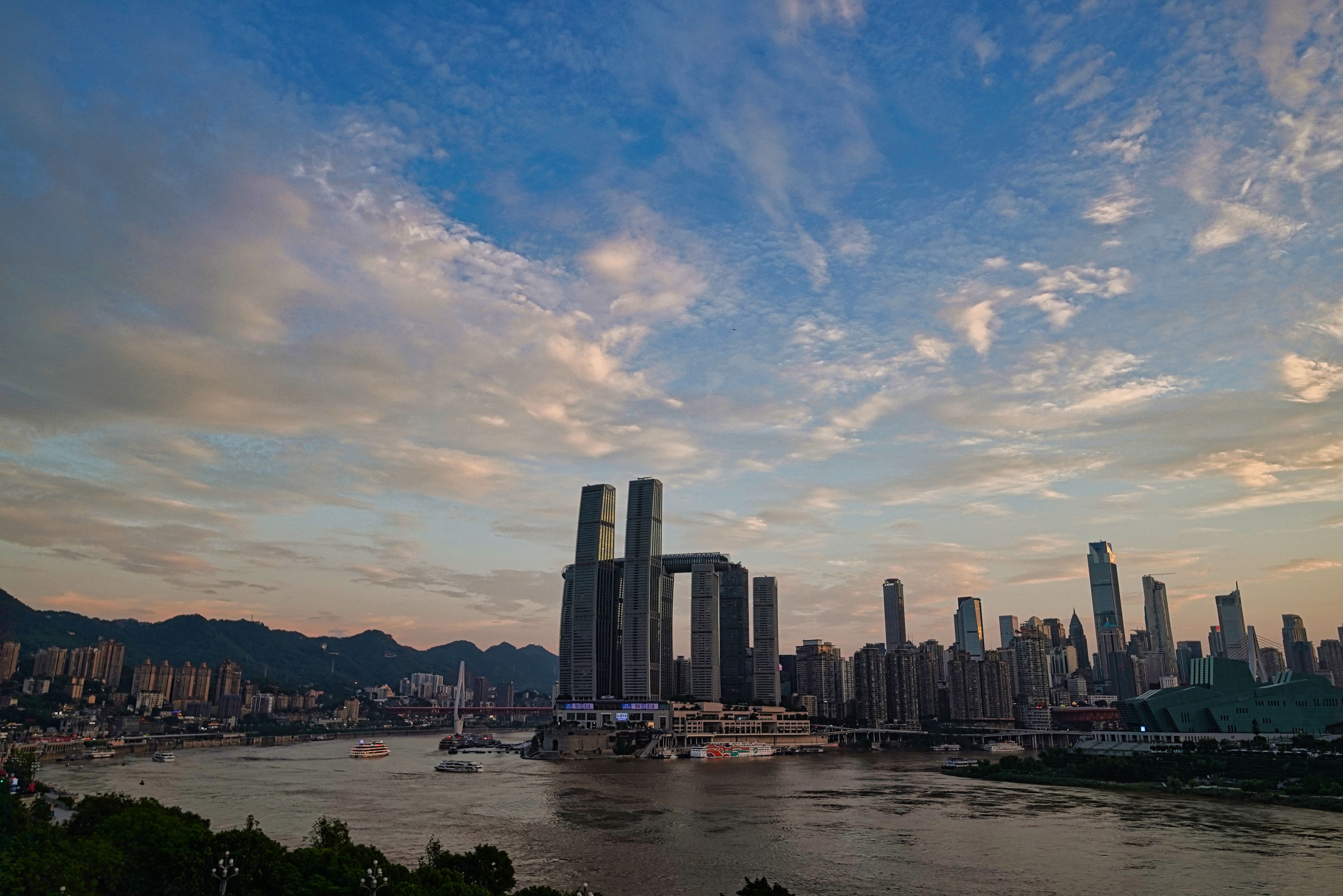 Chongqing Skyline at Sunset Over Yangtze River · Free Stock Photo
