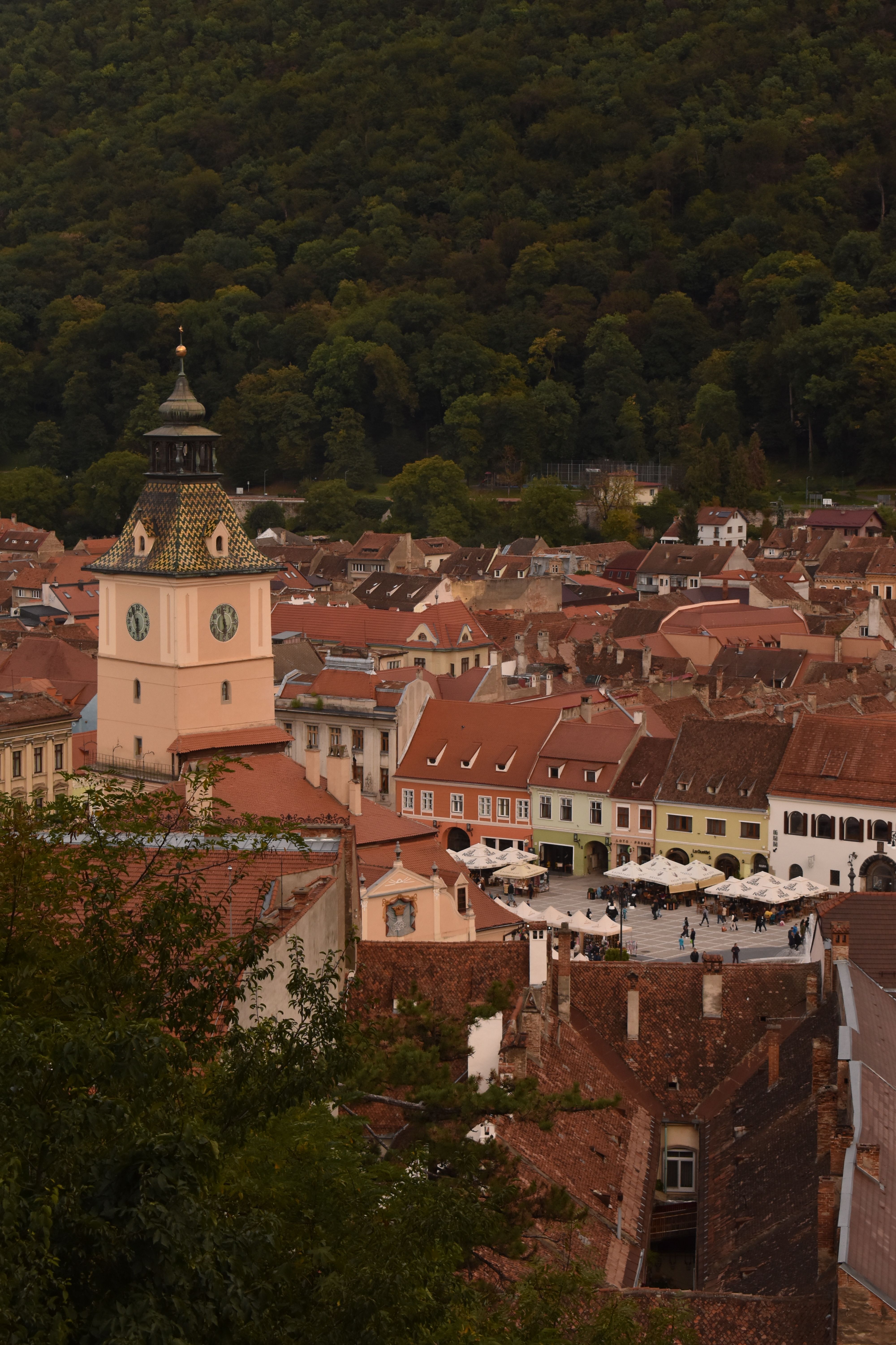 Aerial View of Historic Brasov Square and Clock Tower · Free Stock Photo