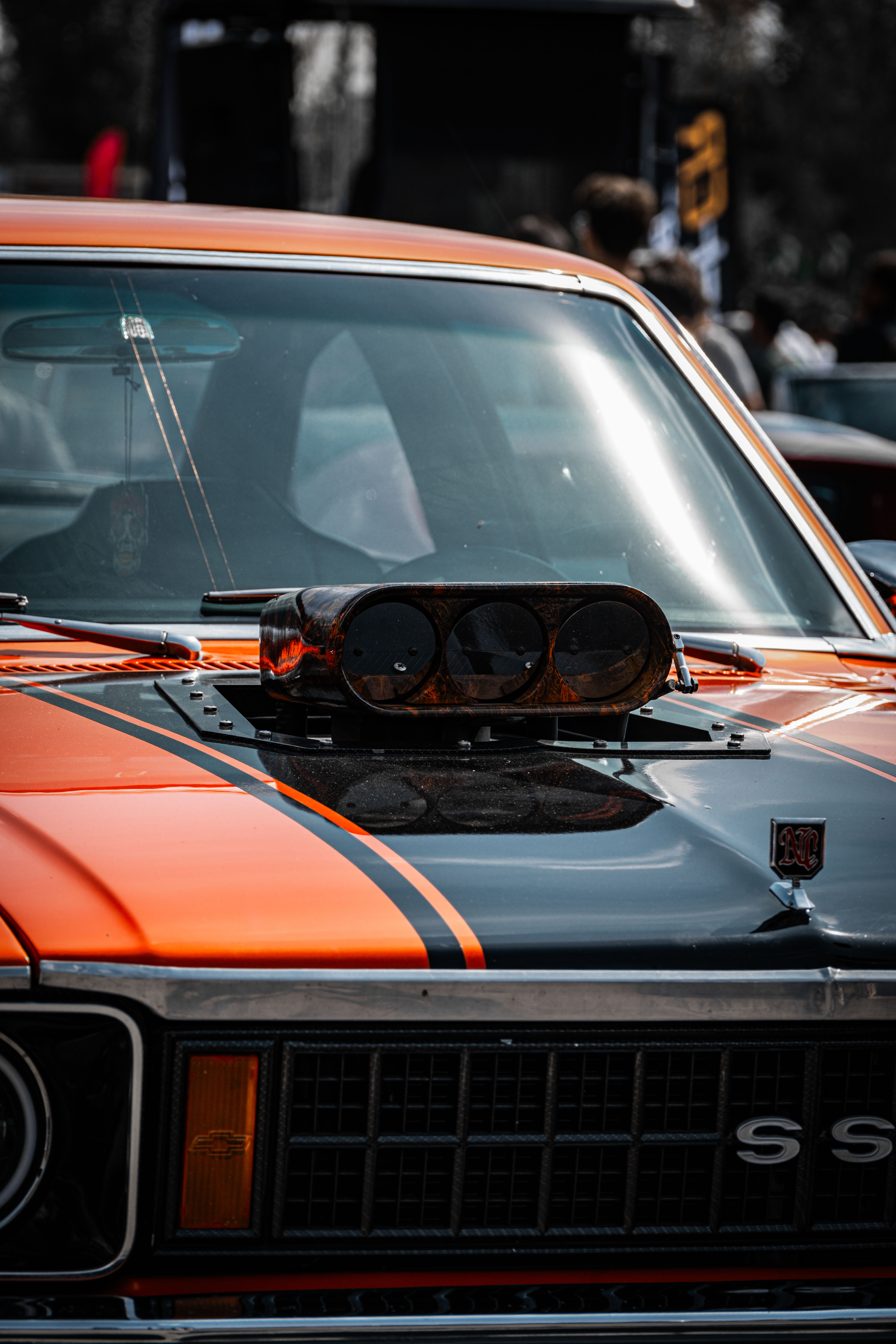 Classic Muscle Car with Supercharger at Auto Show · Free Stock Photo