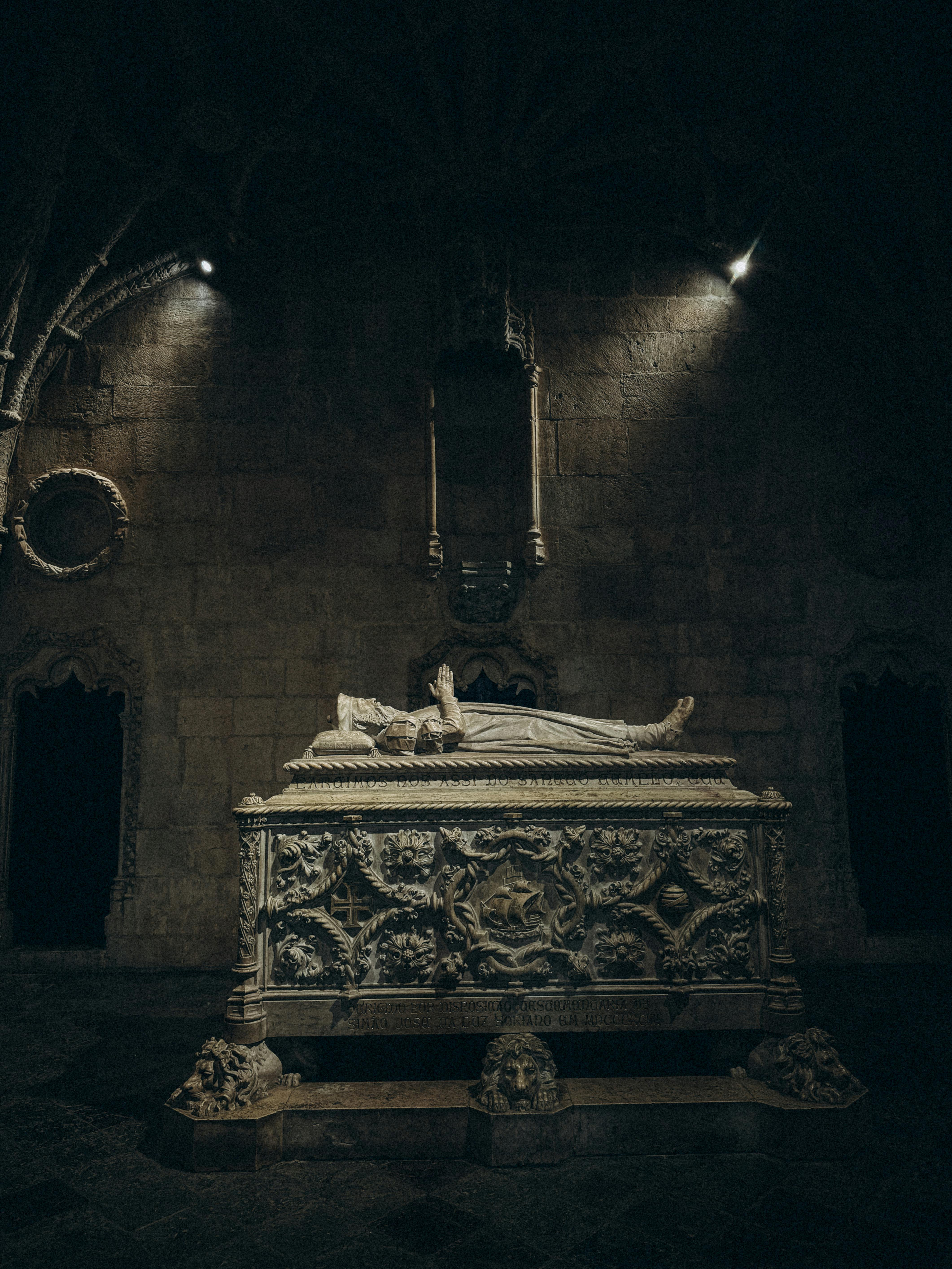 Gothic Stone Tomb in Dimly Lit Cathedral Interior · Free Stock Photo