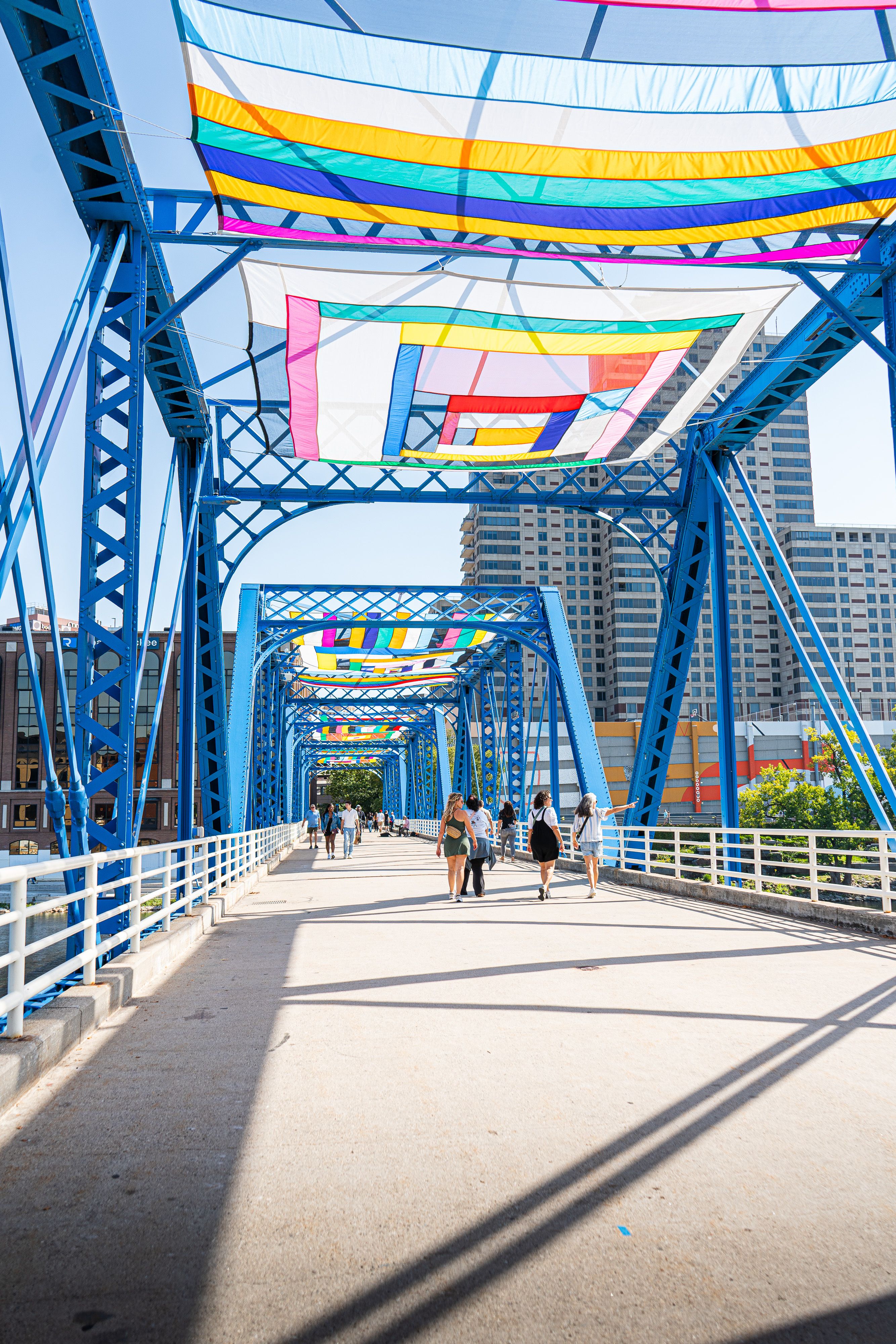 Colorful Canopy on Iconic Blue Bridge · Free Stock Photo