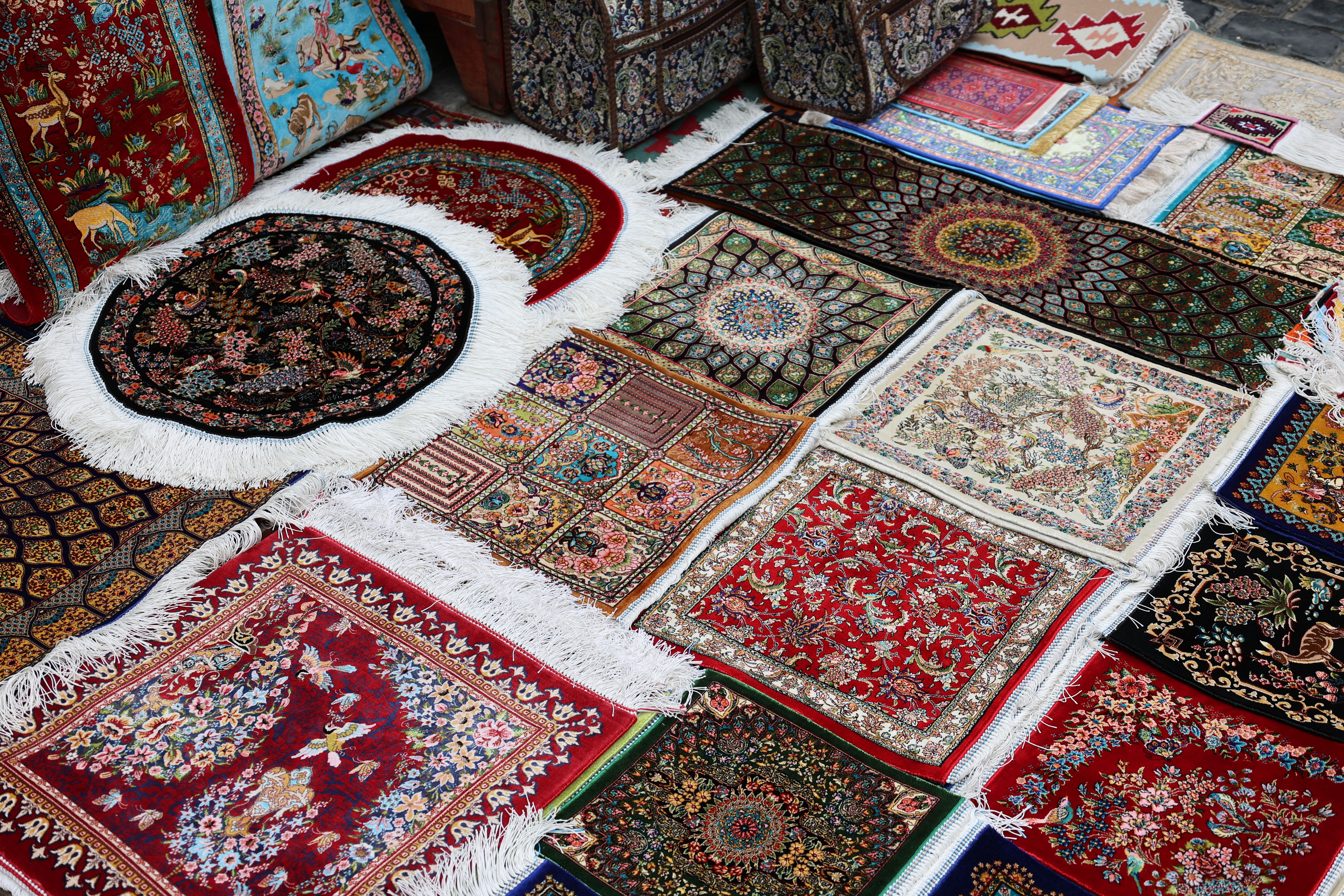 Aerial View of Colorful Traditional Rugs Displayed Outdoors · Free ...