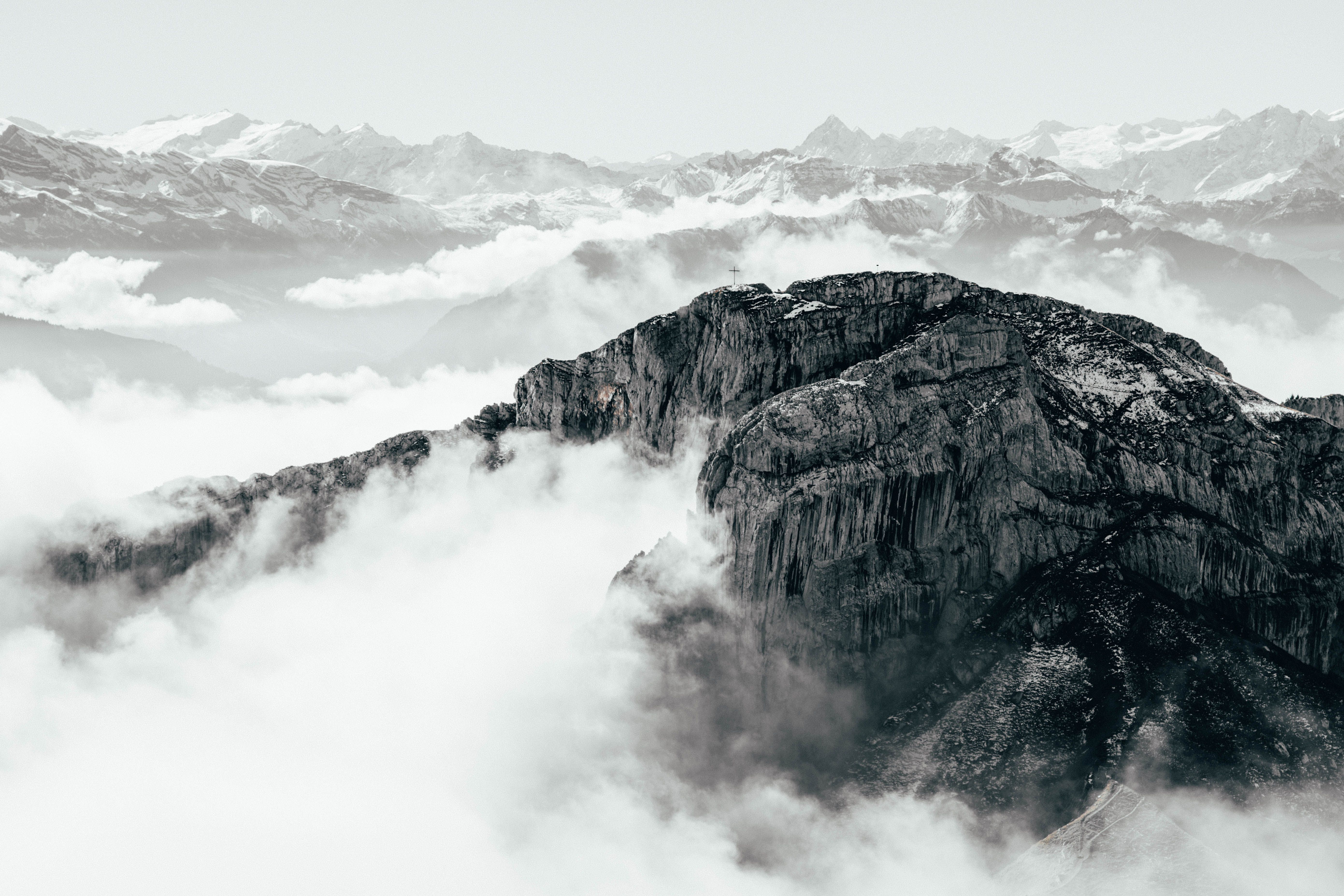 Dramatic Alpine Peaks in Swiss Mist · Free Stock Photo
