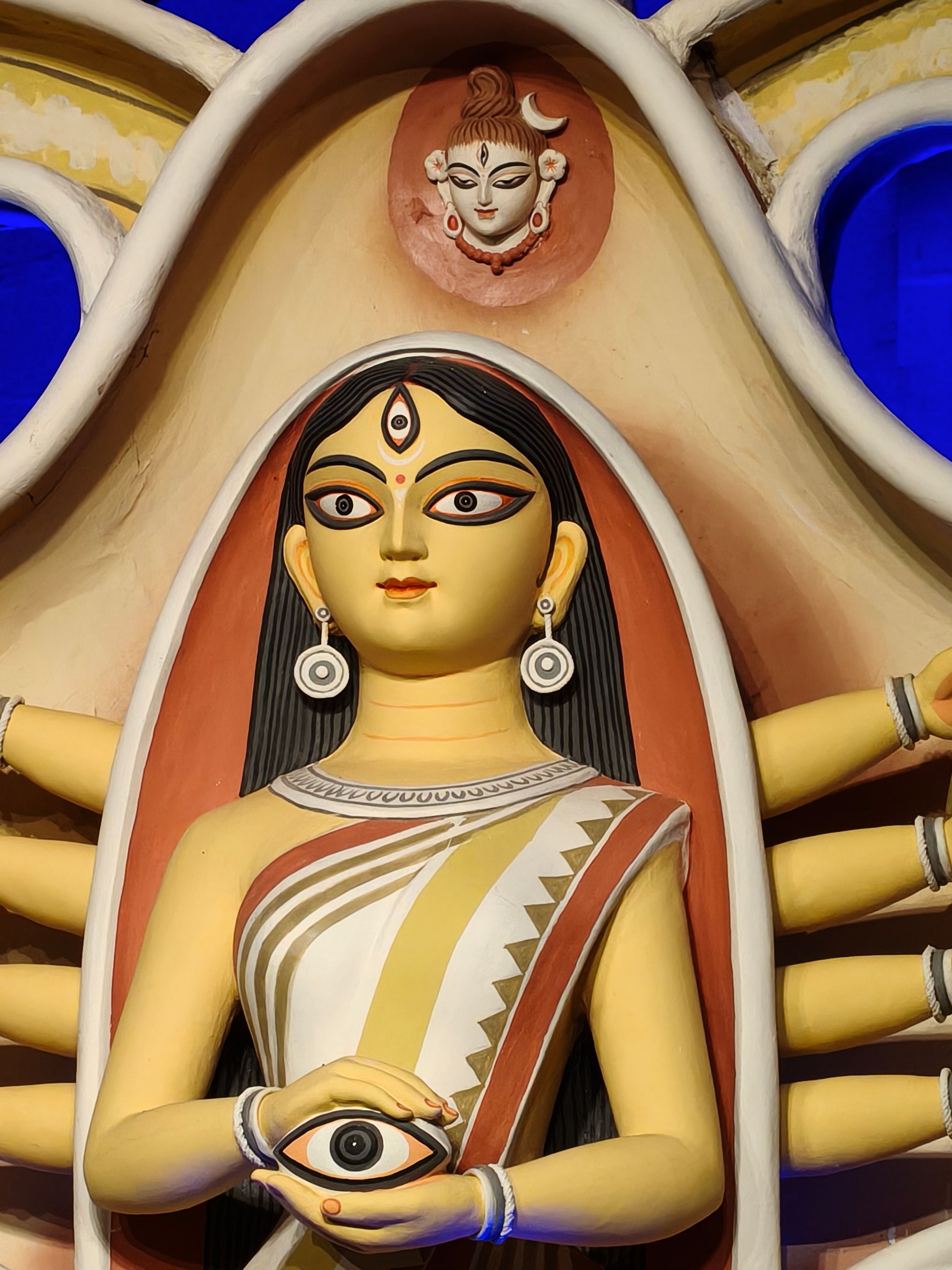 Intricate Statue of Goddess Durga with Eye Symbol · Free Stock Photo