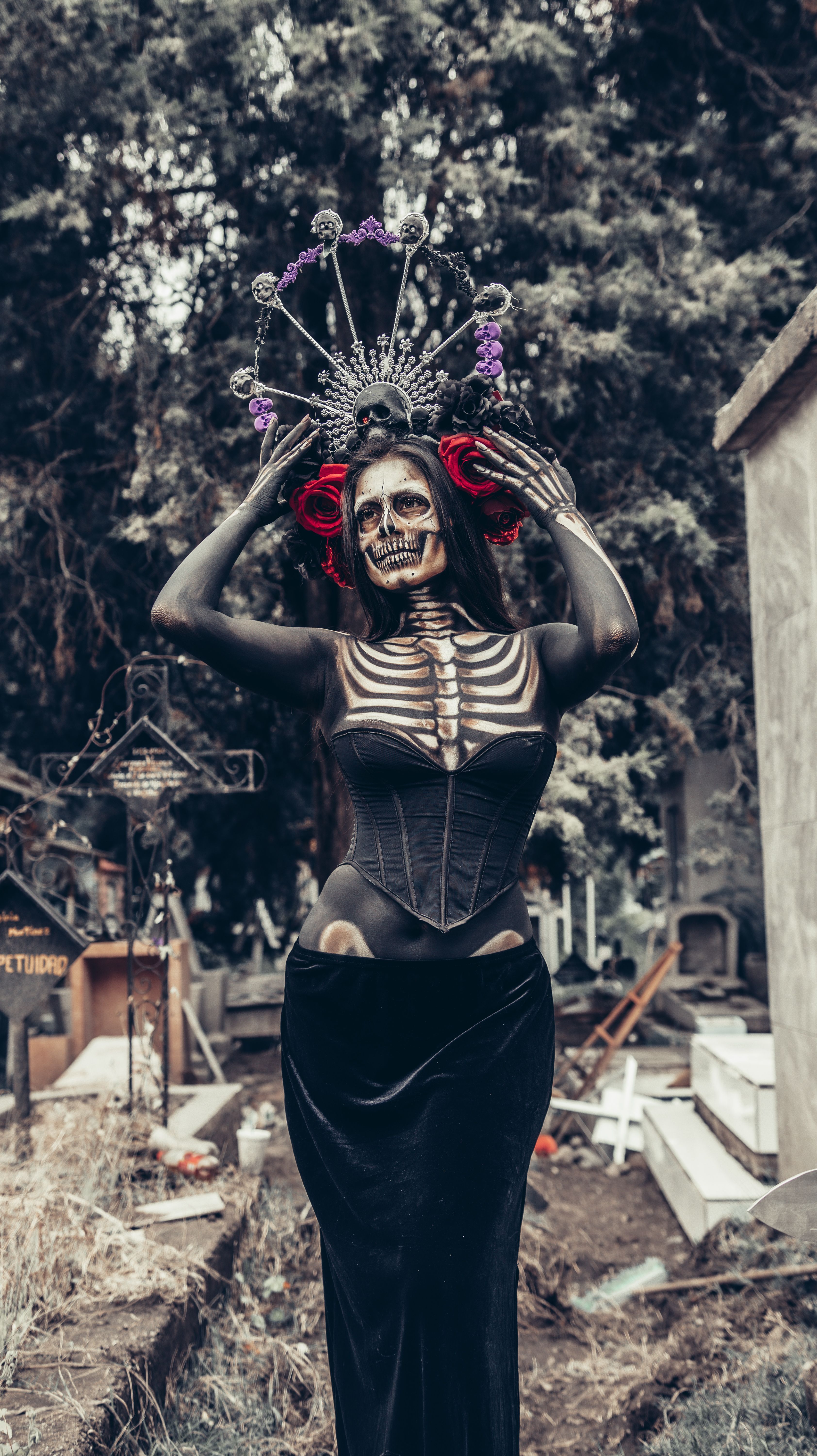 Gothic Skeleton Woman in Cemetery Setting · Free Stock Photo
