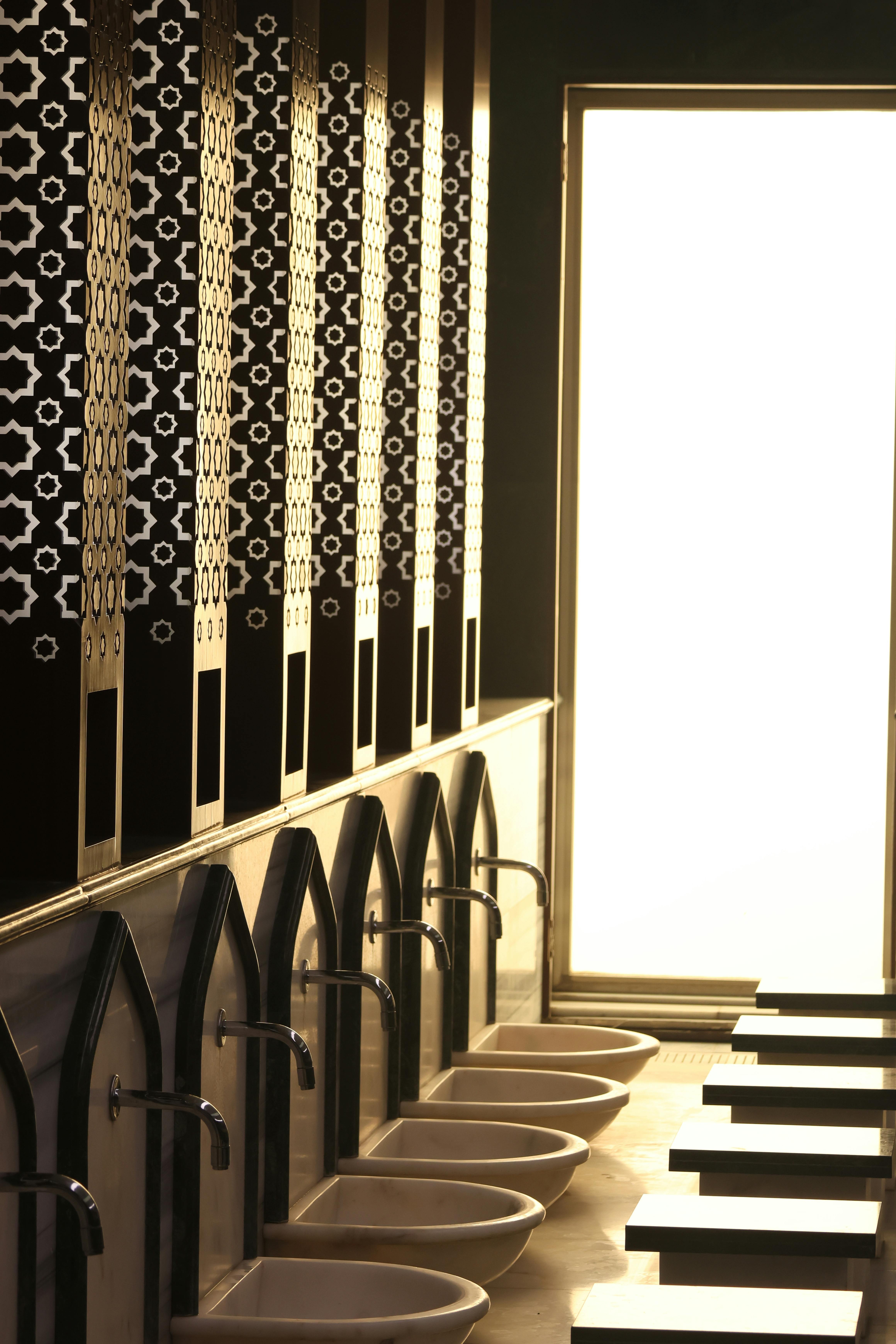Modern Ablution Area with Geometric Patterns · Free Stock Photo