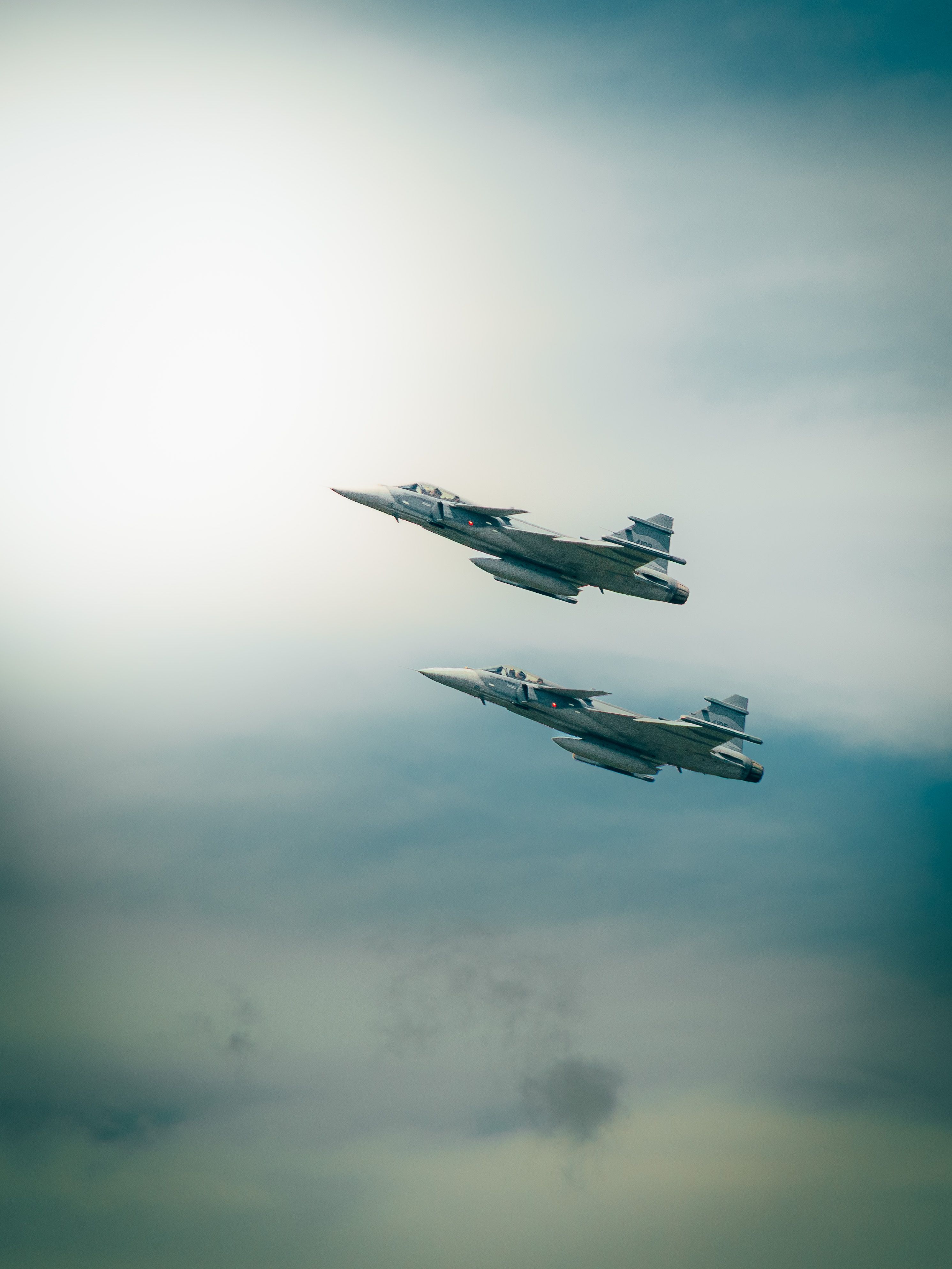 Two Military Jets Flying in Formation · Free Stock Photo
