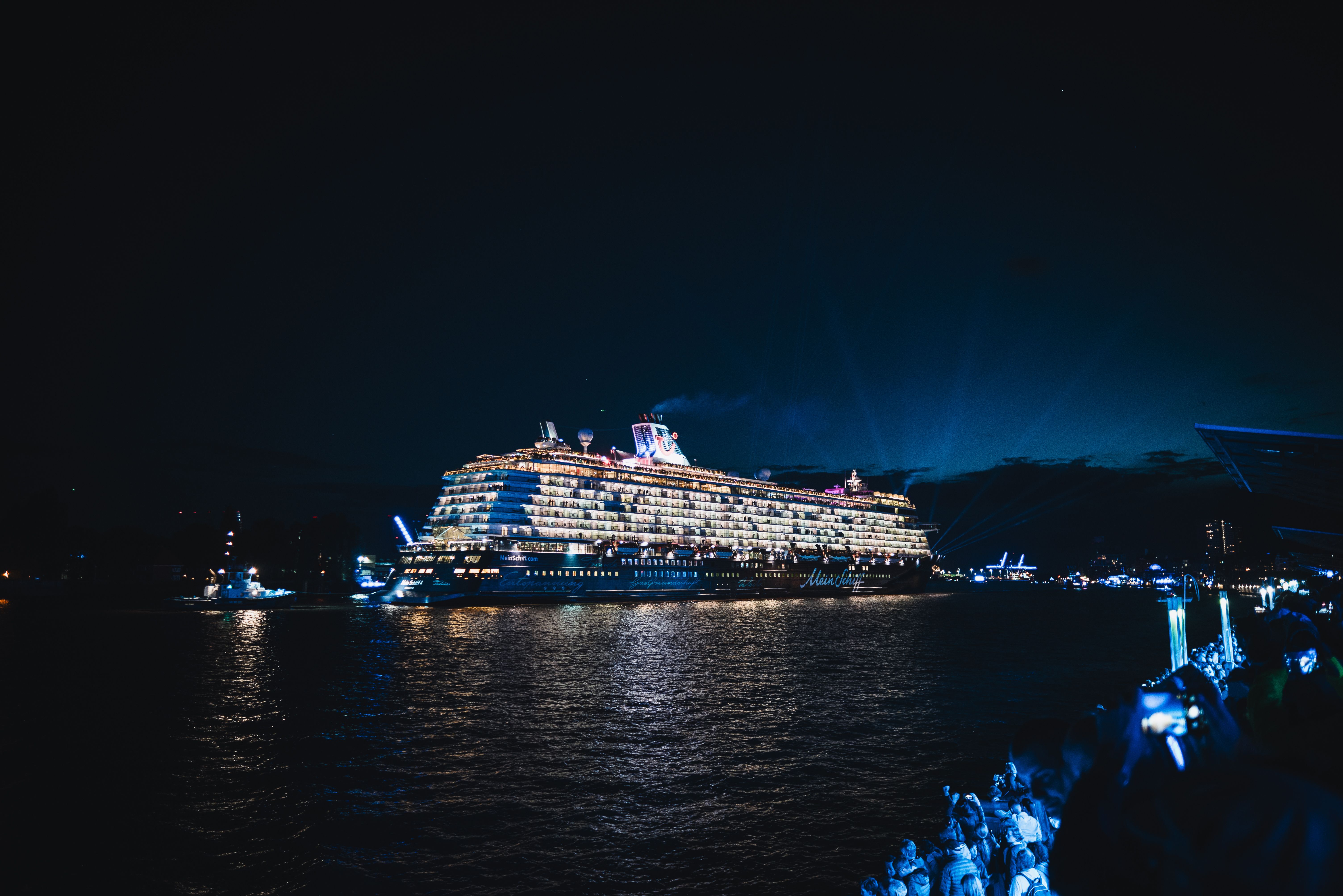 Lighted Ship on Ocean at Night · Free Stock Photo
