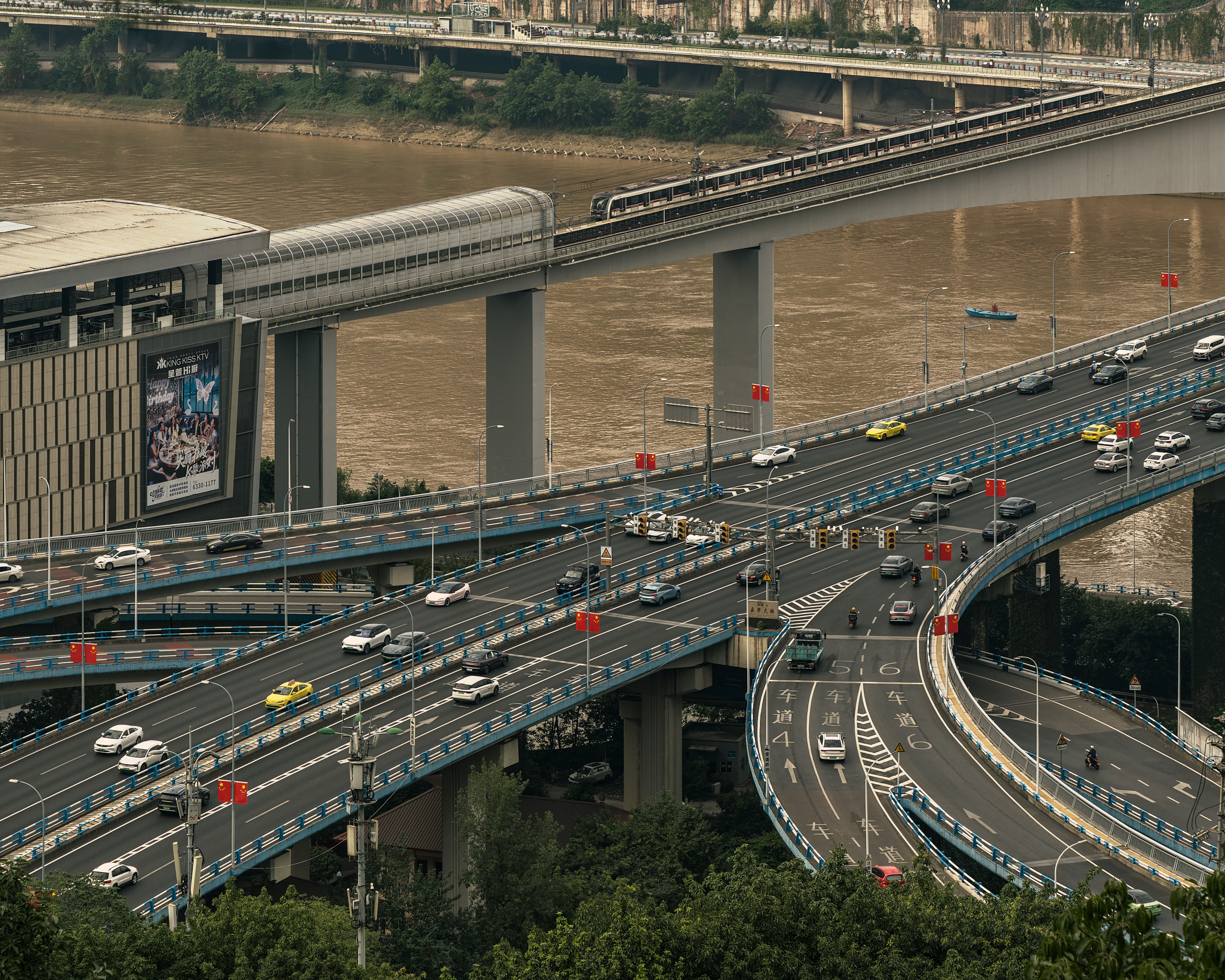 Aerial View of Busy Urban Highway Intersection · Free Stock Photo