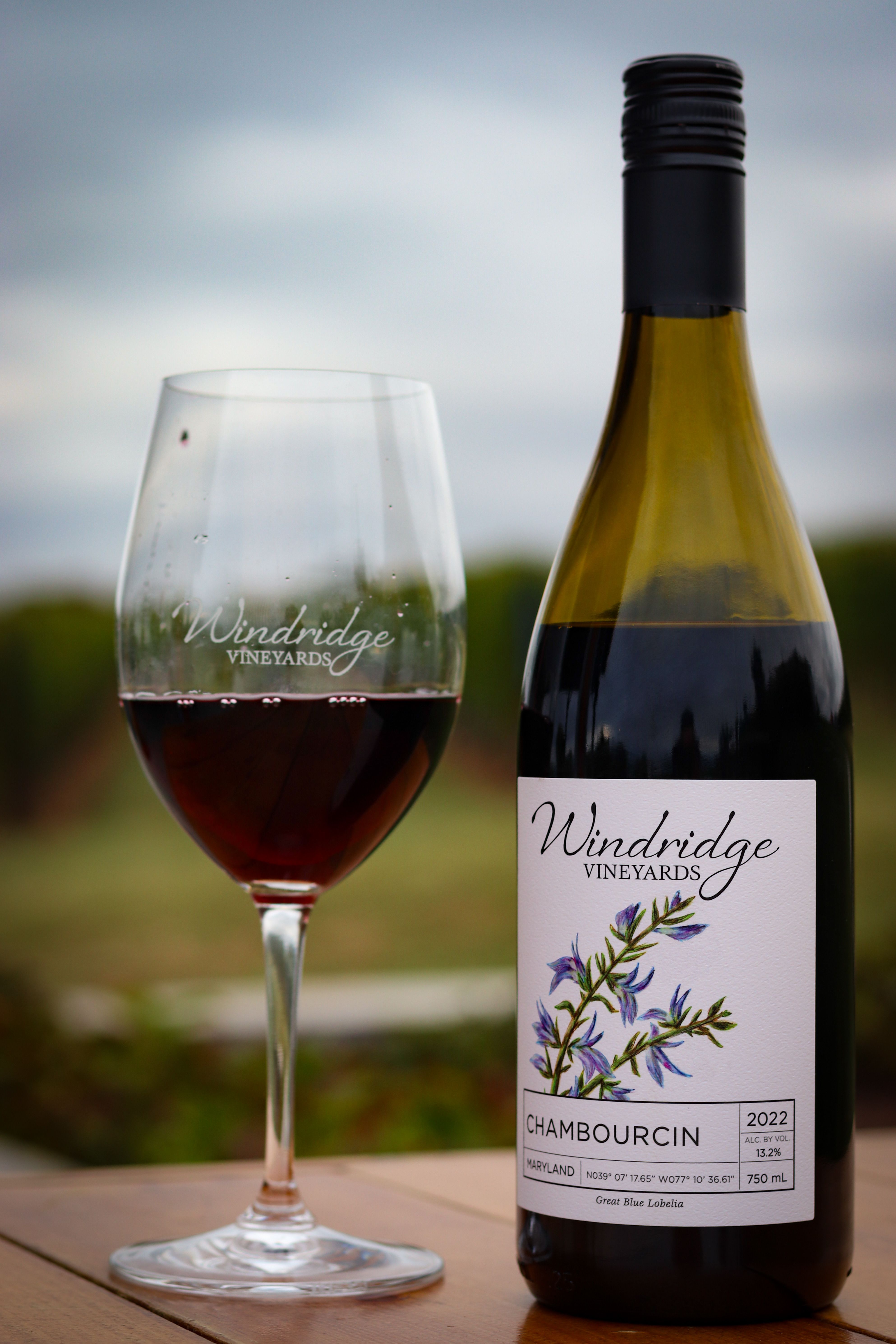 Windridge Vineyards Chambourcin Wine Bottle and Glass · Free Stock Photo