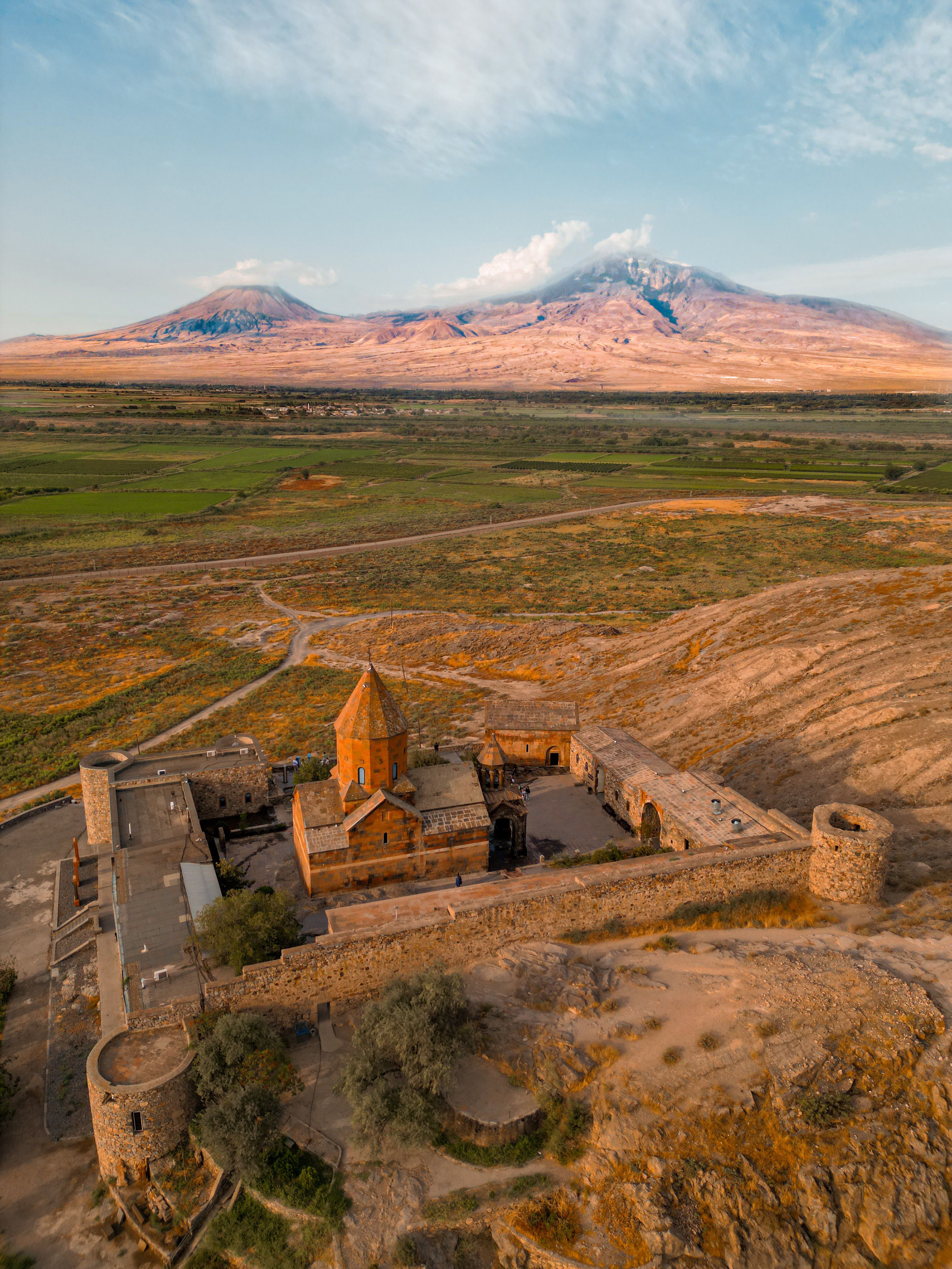 Aerial View of Khor Virap Monastery with Mount Ararat · Free Stock Photo