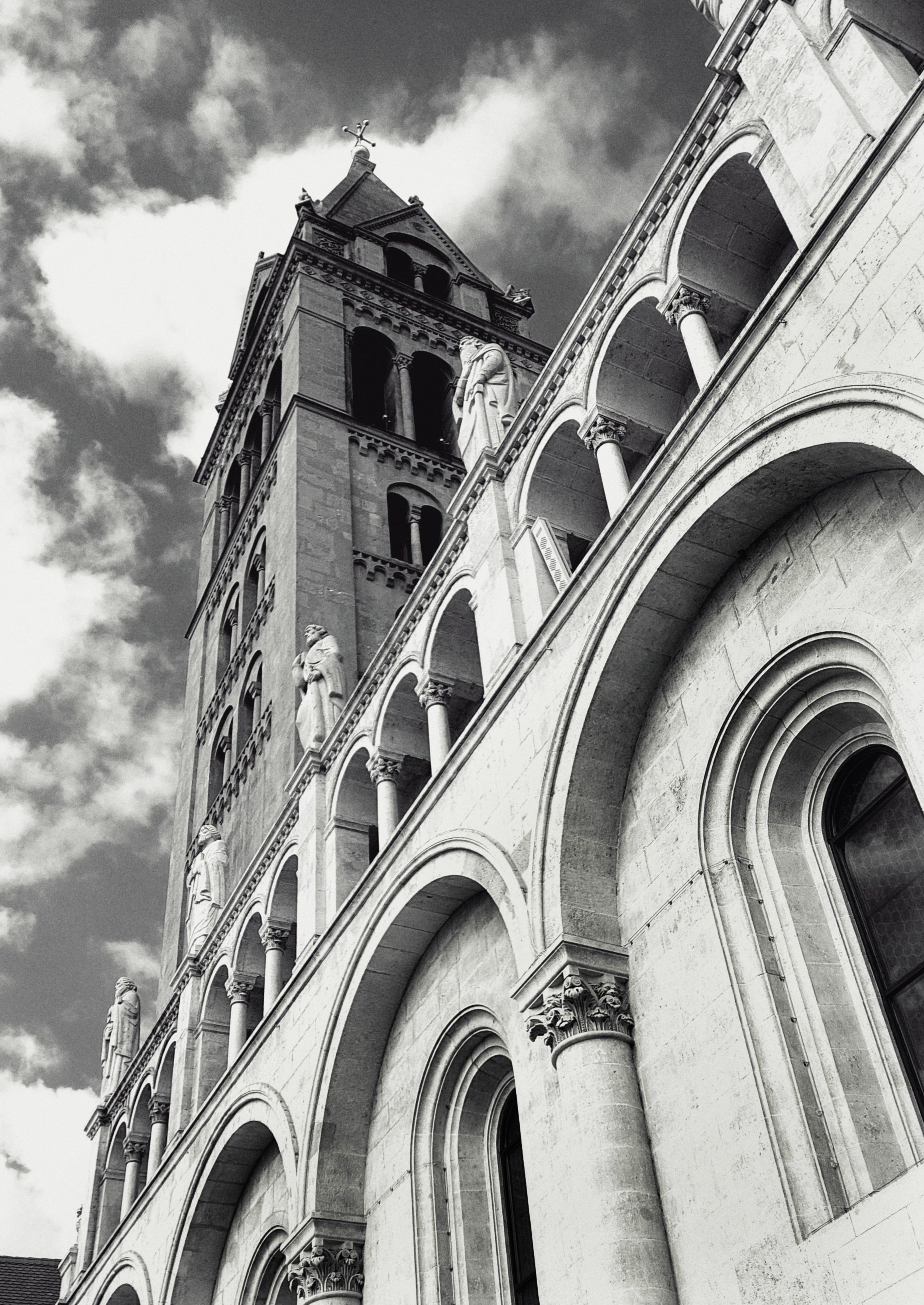 Historic Pécs Cathedral Tower in Black & White · Free Stock Photo