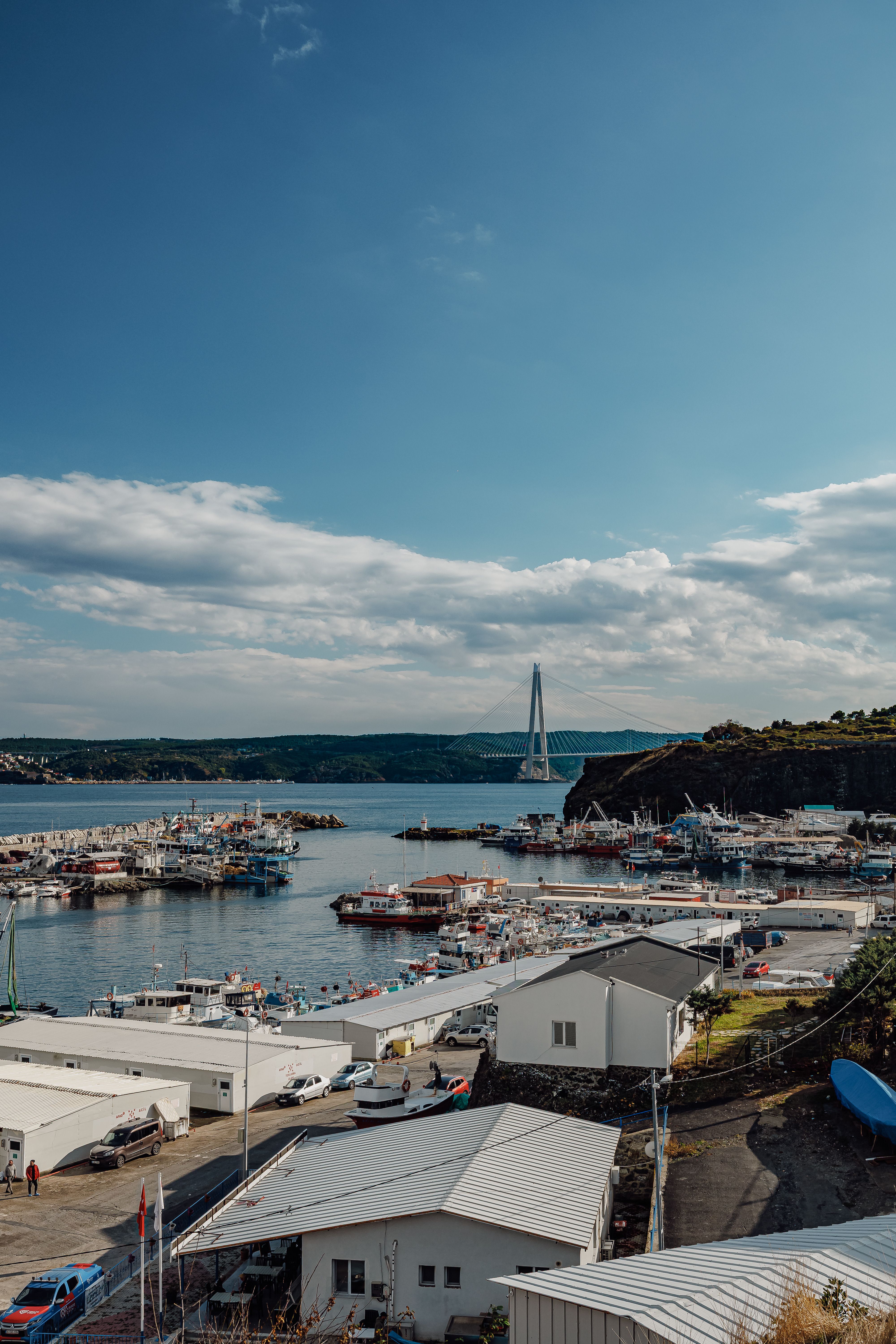 Scenic Port View with Bridge in Background · Free Stock Photo