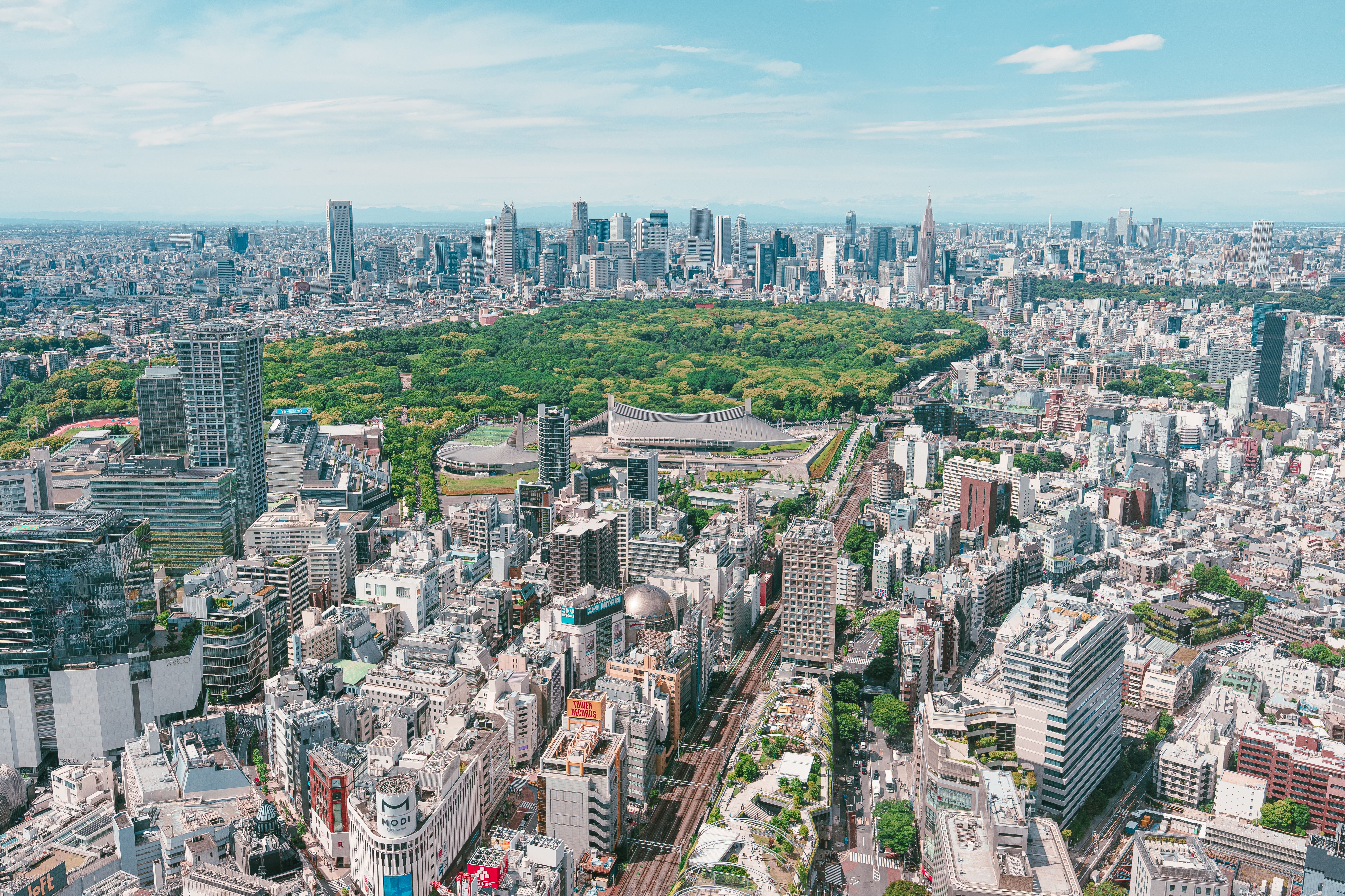 Aerial View of Tokyo City Skyline and Yoyogi Park · Free Stock Photo