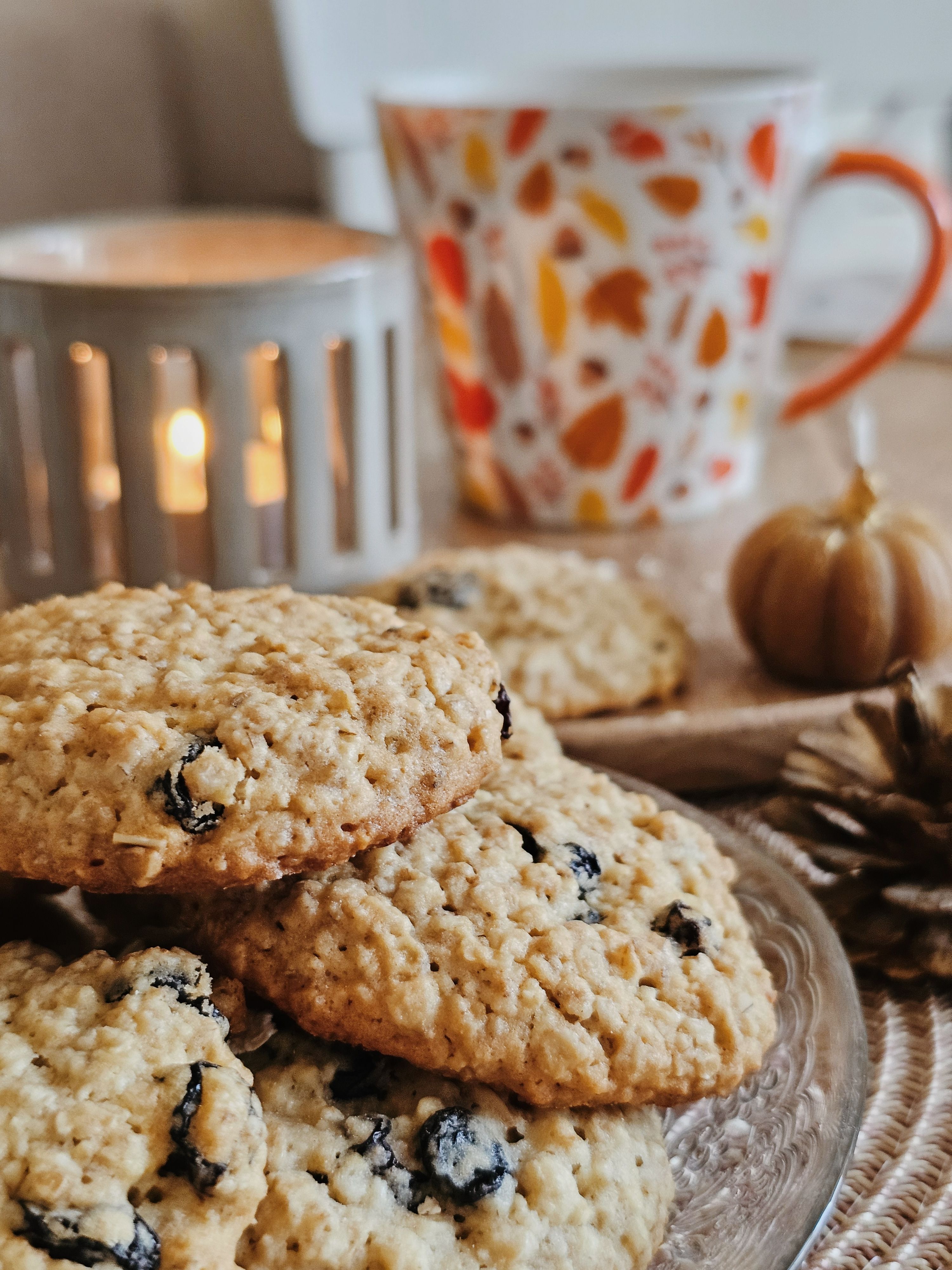 Cozy Autumn Cookies with Candles and Mug · Free Stock Photo
