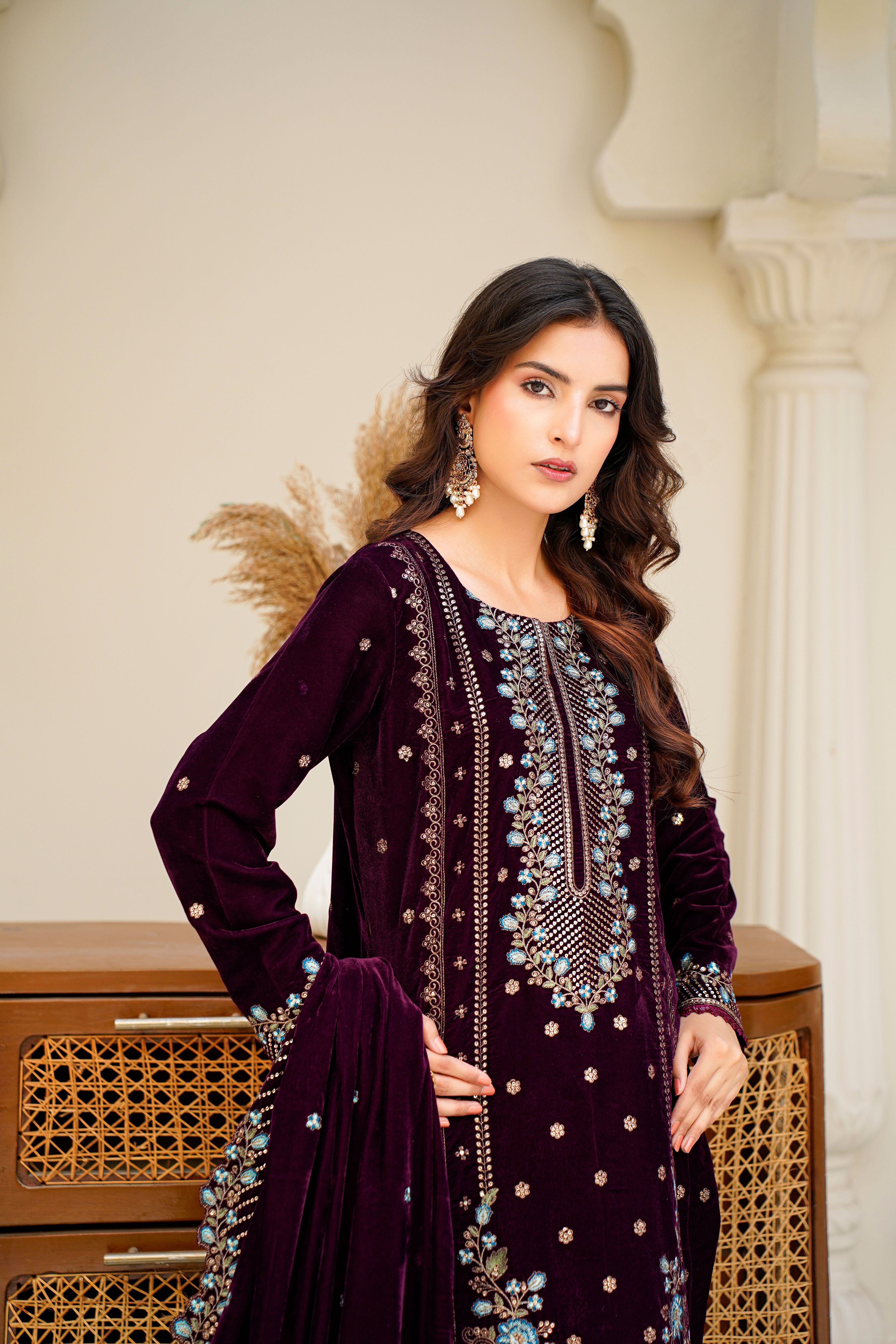 Elegant Eastern Fashion in Velvet Embroidery · Free Stock Photo