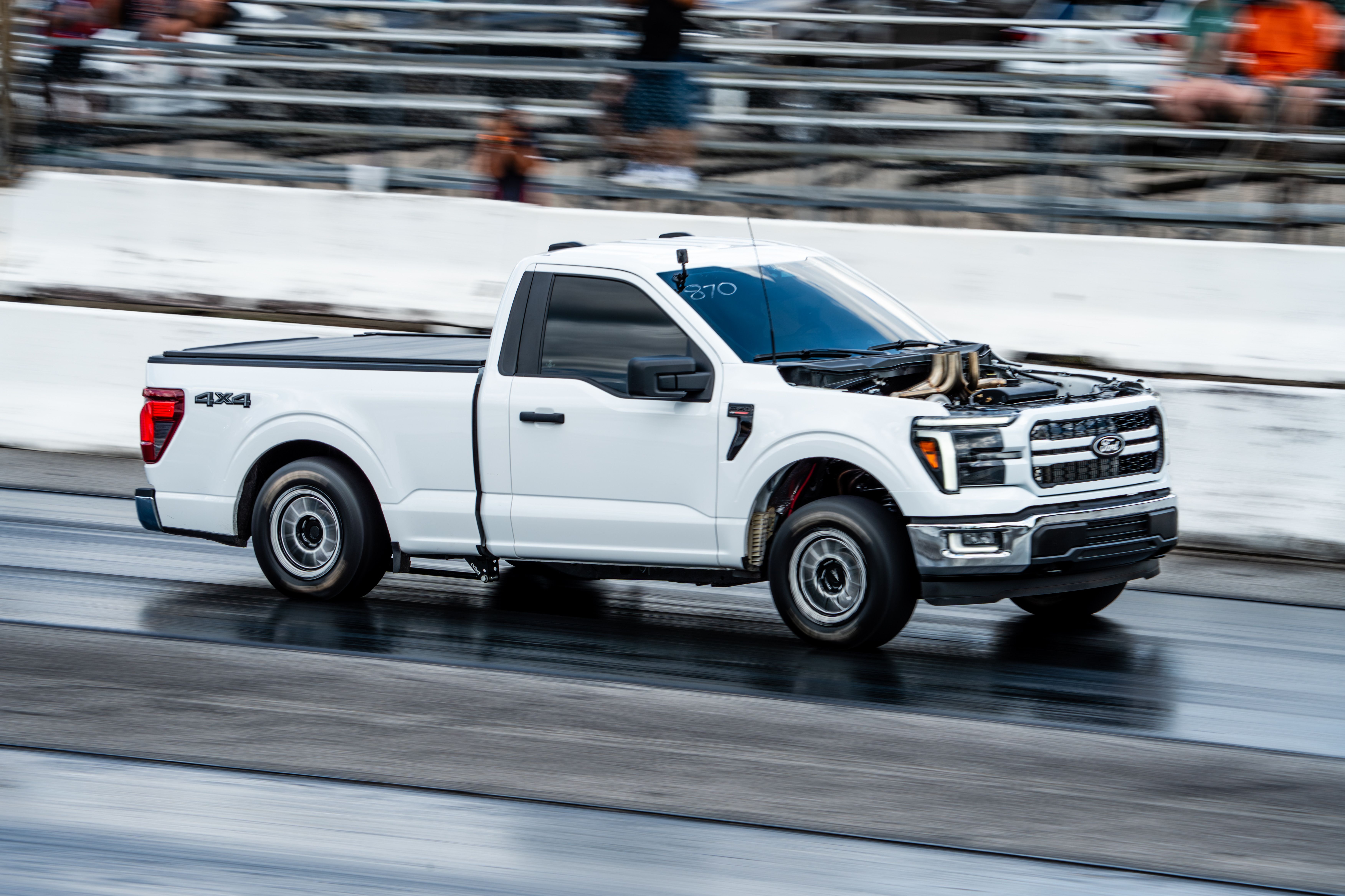 High-Speed White Pickup at Drag Race · Free Stock Photo