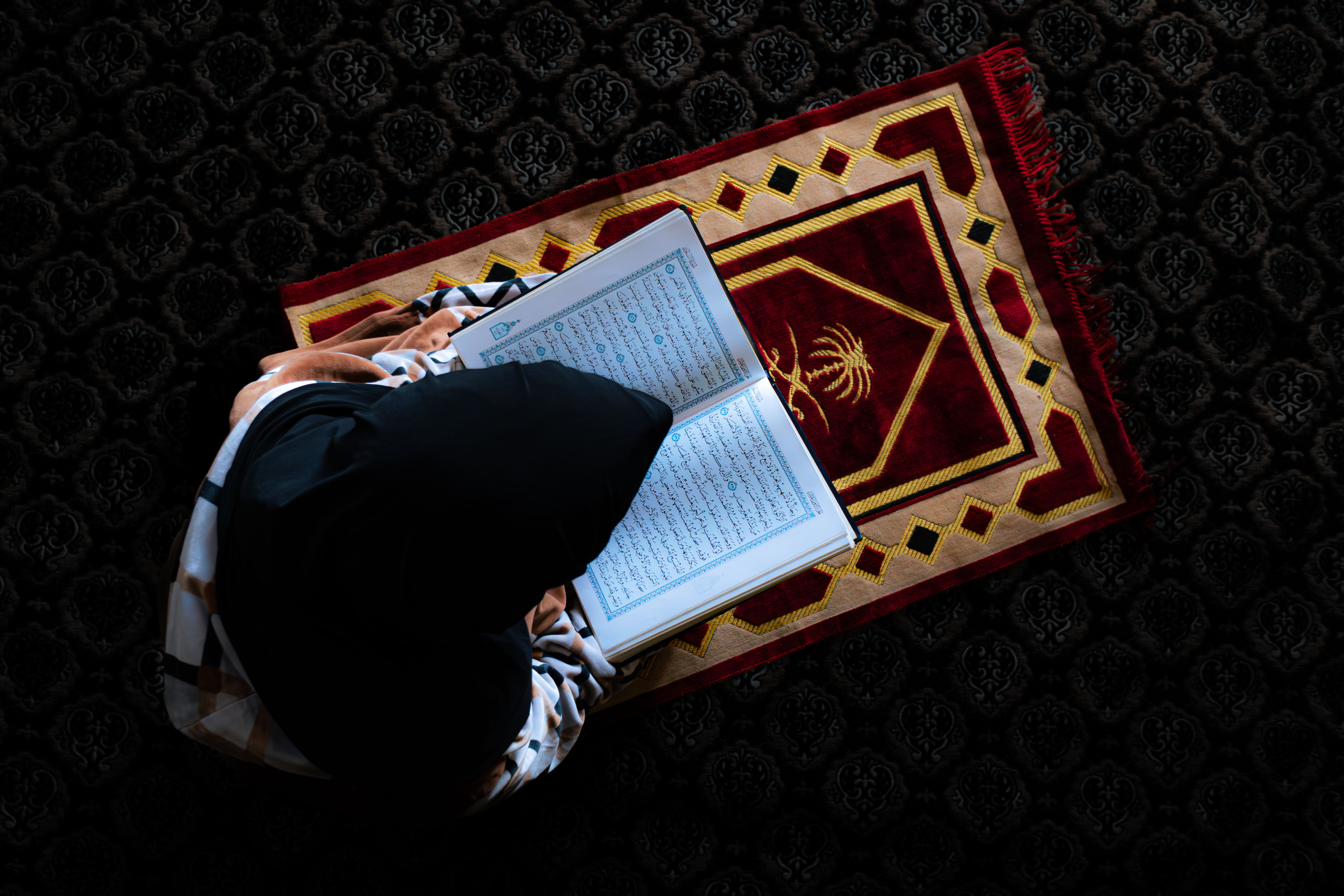 Woman Reading Quran on Prayer Mat in Cairo · Free Stock Photo