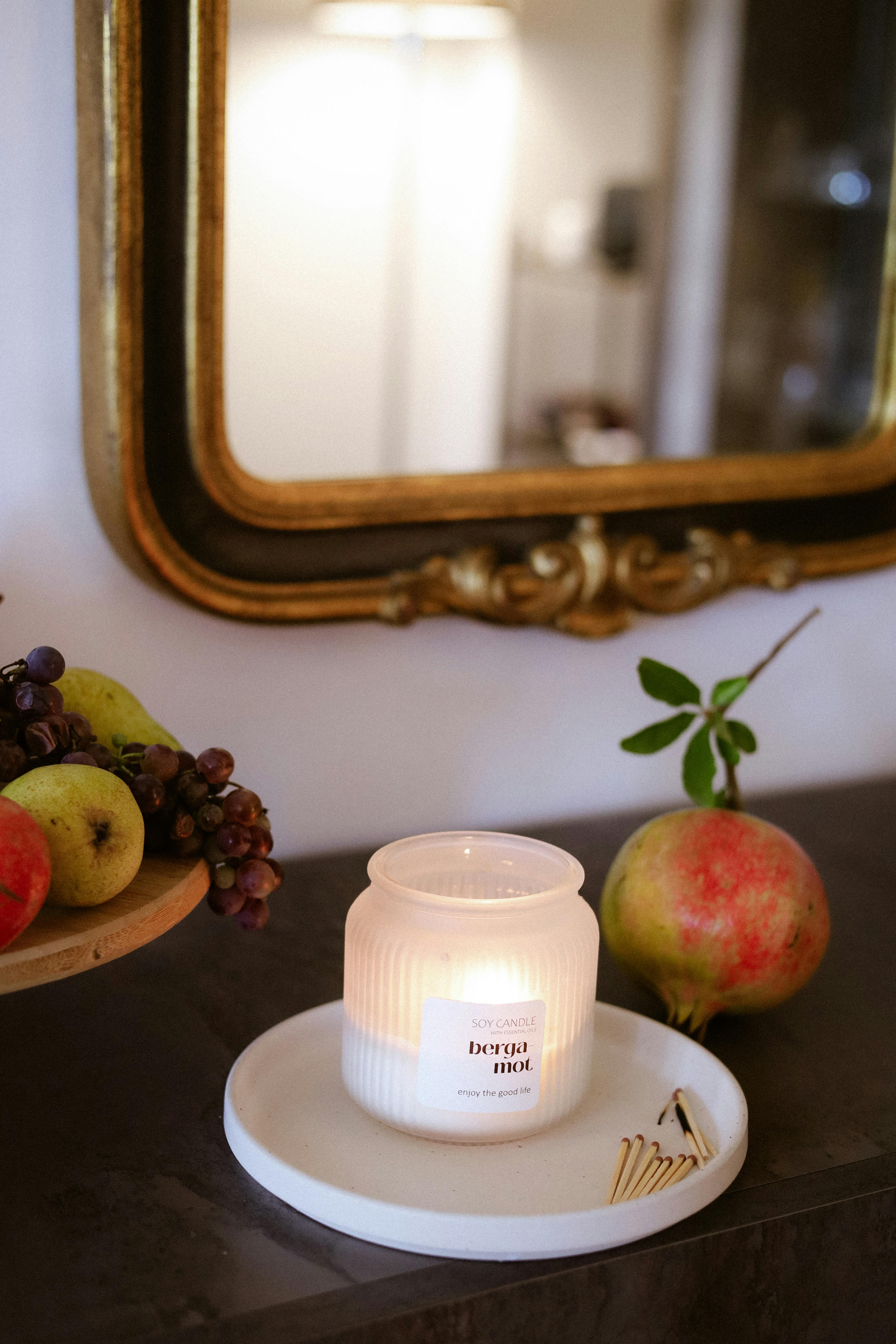 Elegant Home Interior with Candle and Fruits · Free Stock Photo