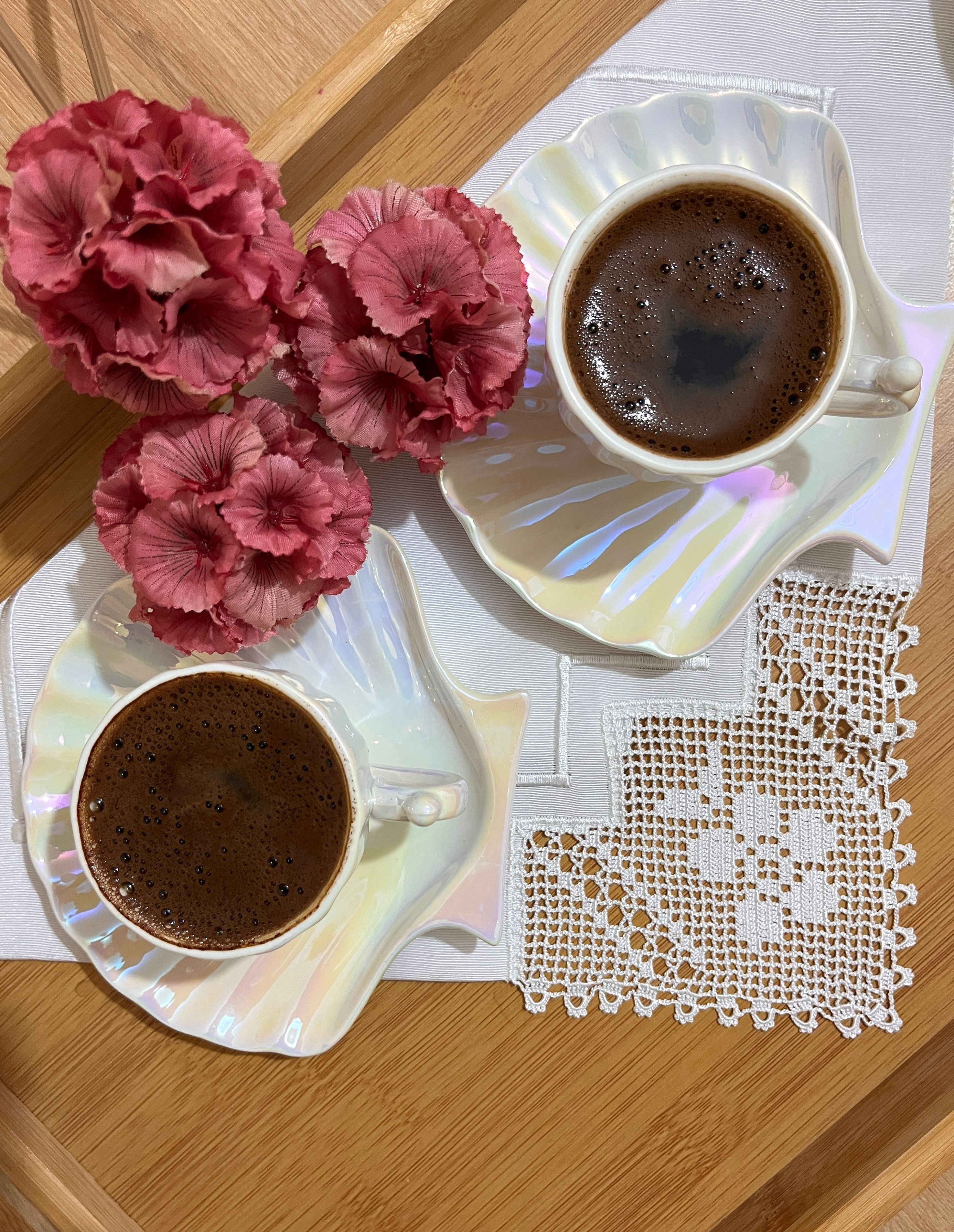 Elegant Coffee Setup with Pink Flowers · Free Stock Photo