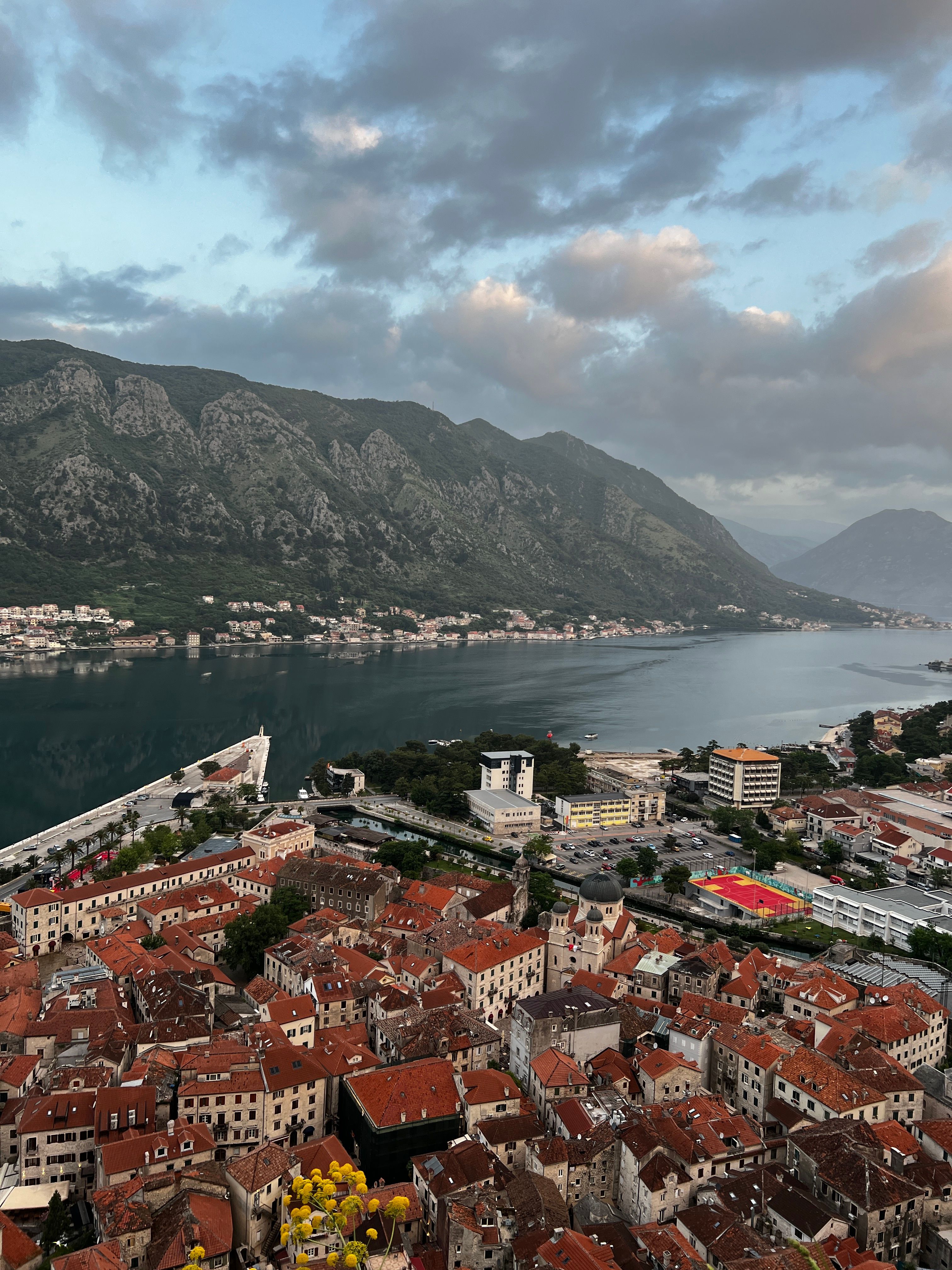 Aerial View of Kotor Bay and Red Roofs at Sunset · Free Stock Photo