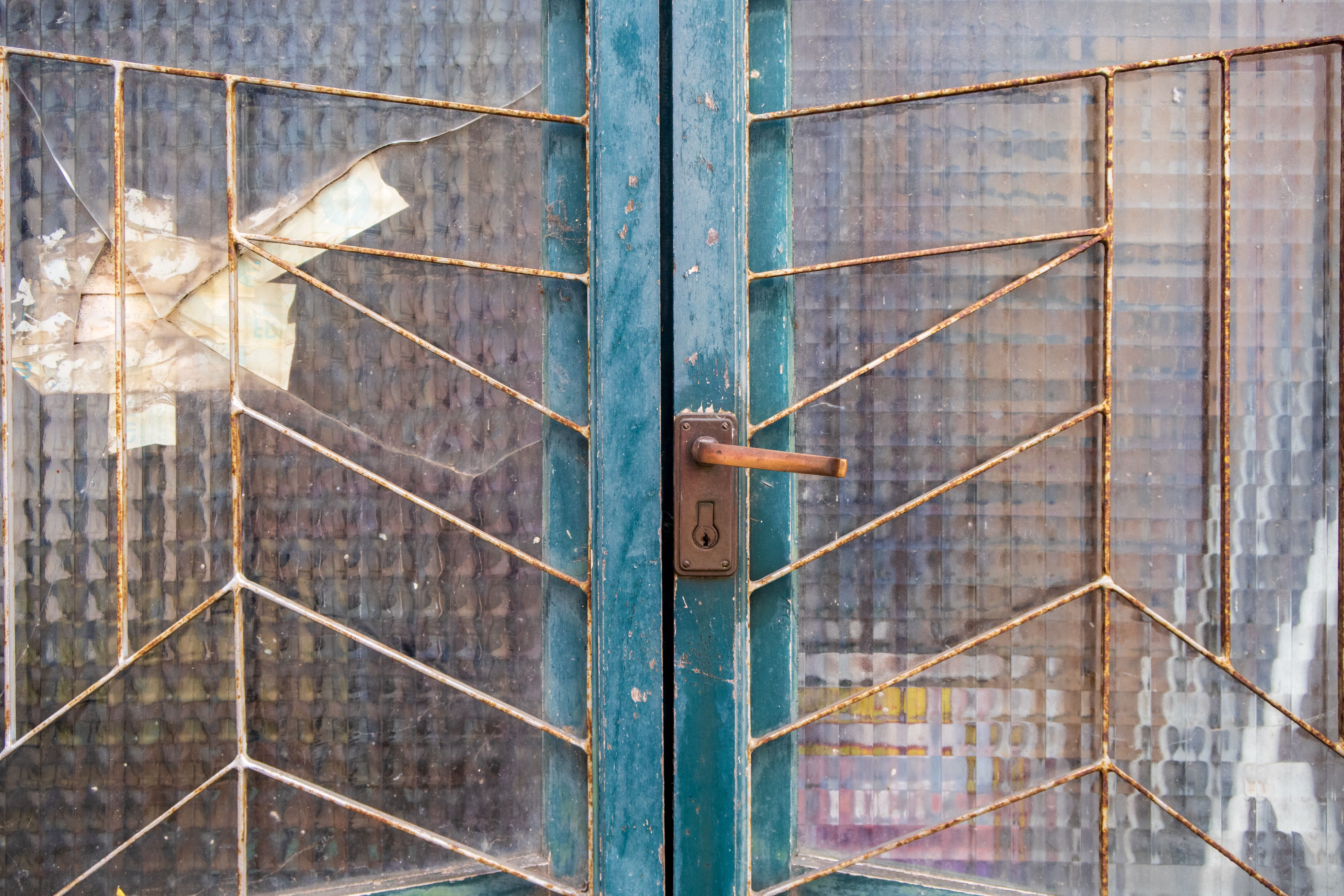 Rustic Blue Door with Broken Glass Panel · Free Stock Photo