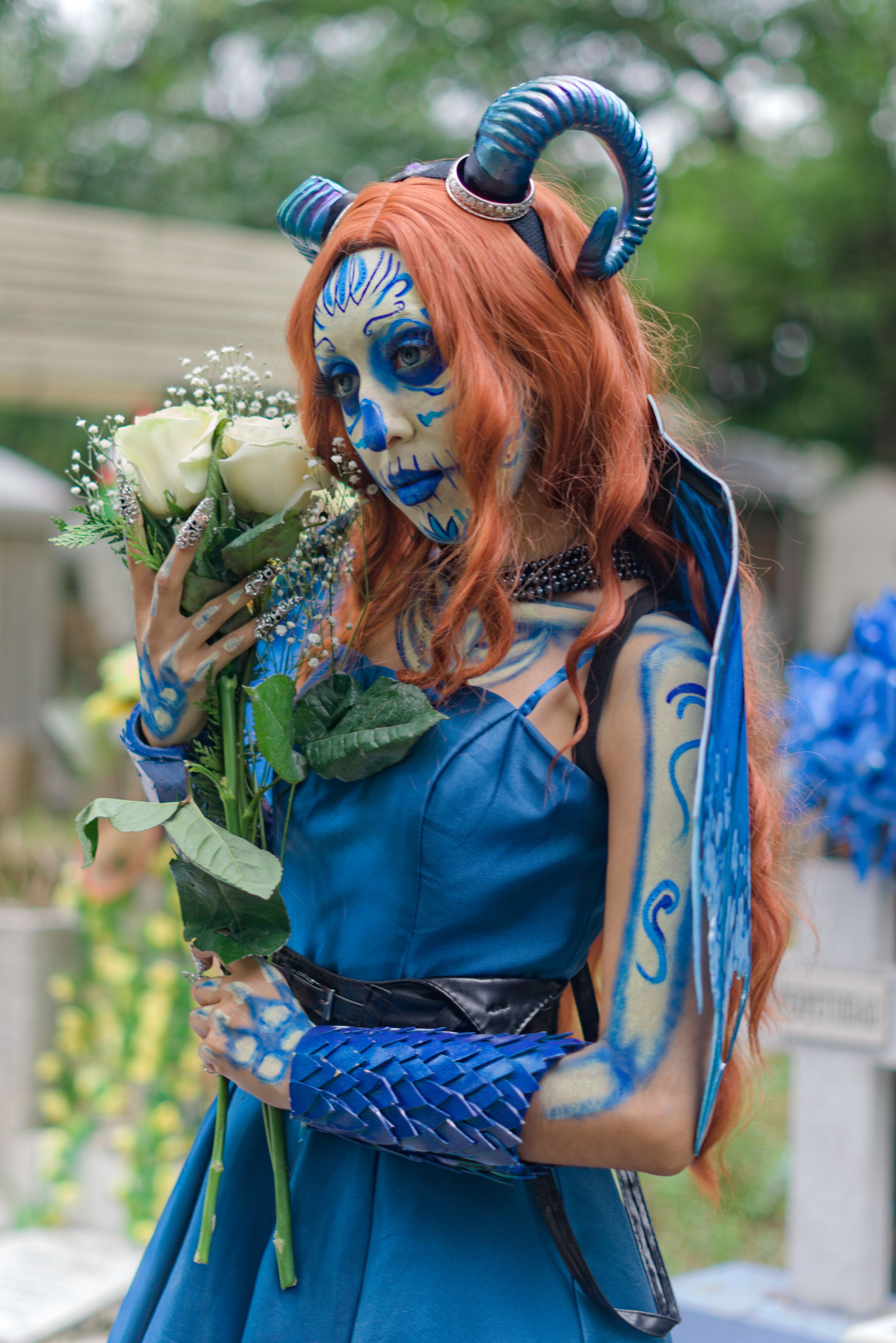 Fantasy Cosplay with Blue Painted Costume · Free Stock Photo