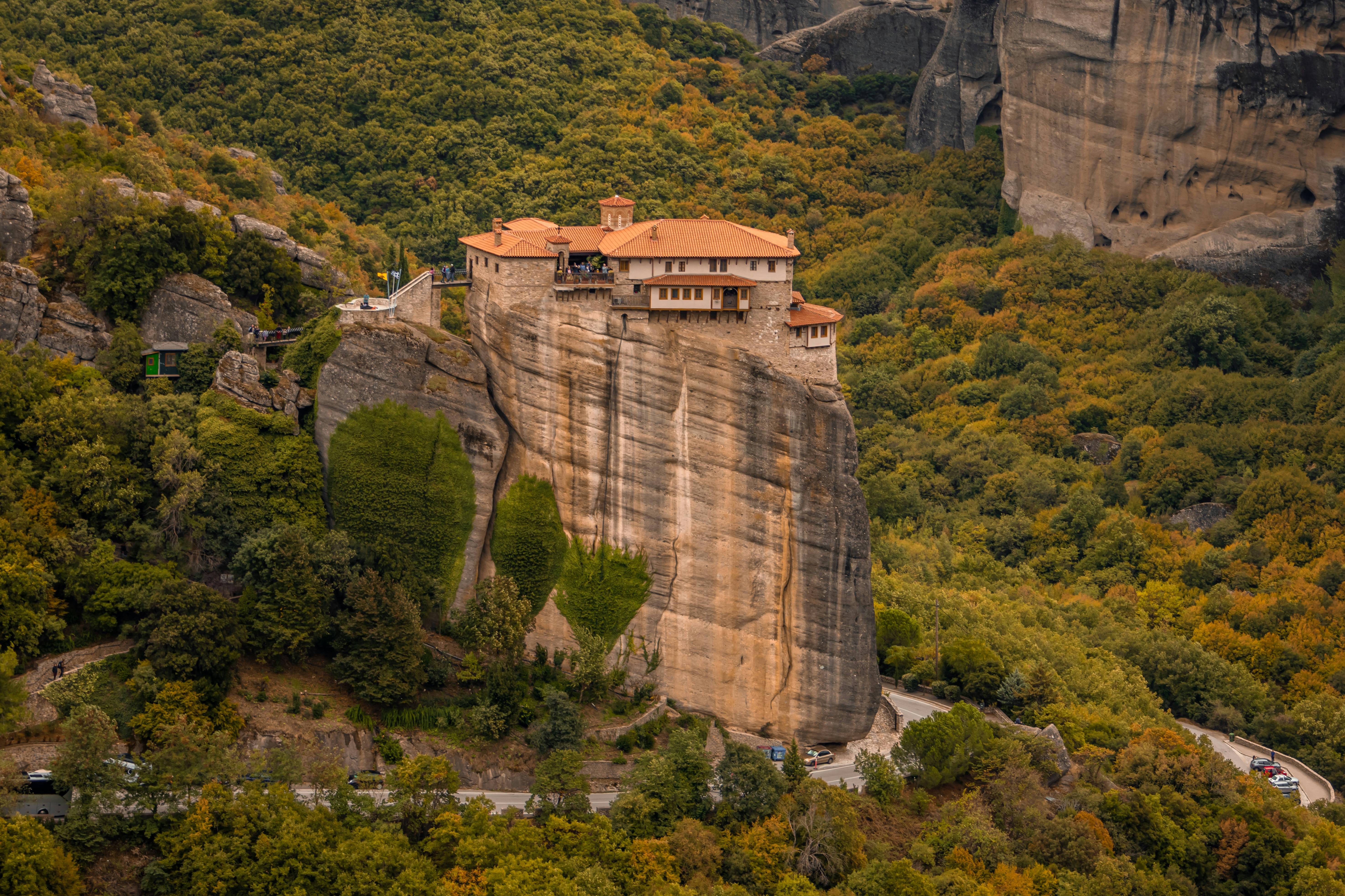 Monastery Perched Atop Greek Cliff · Free Stock Photo