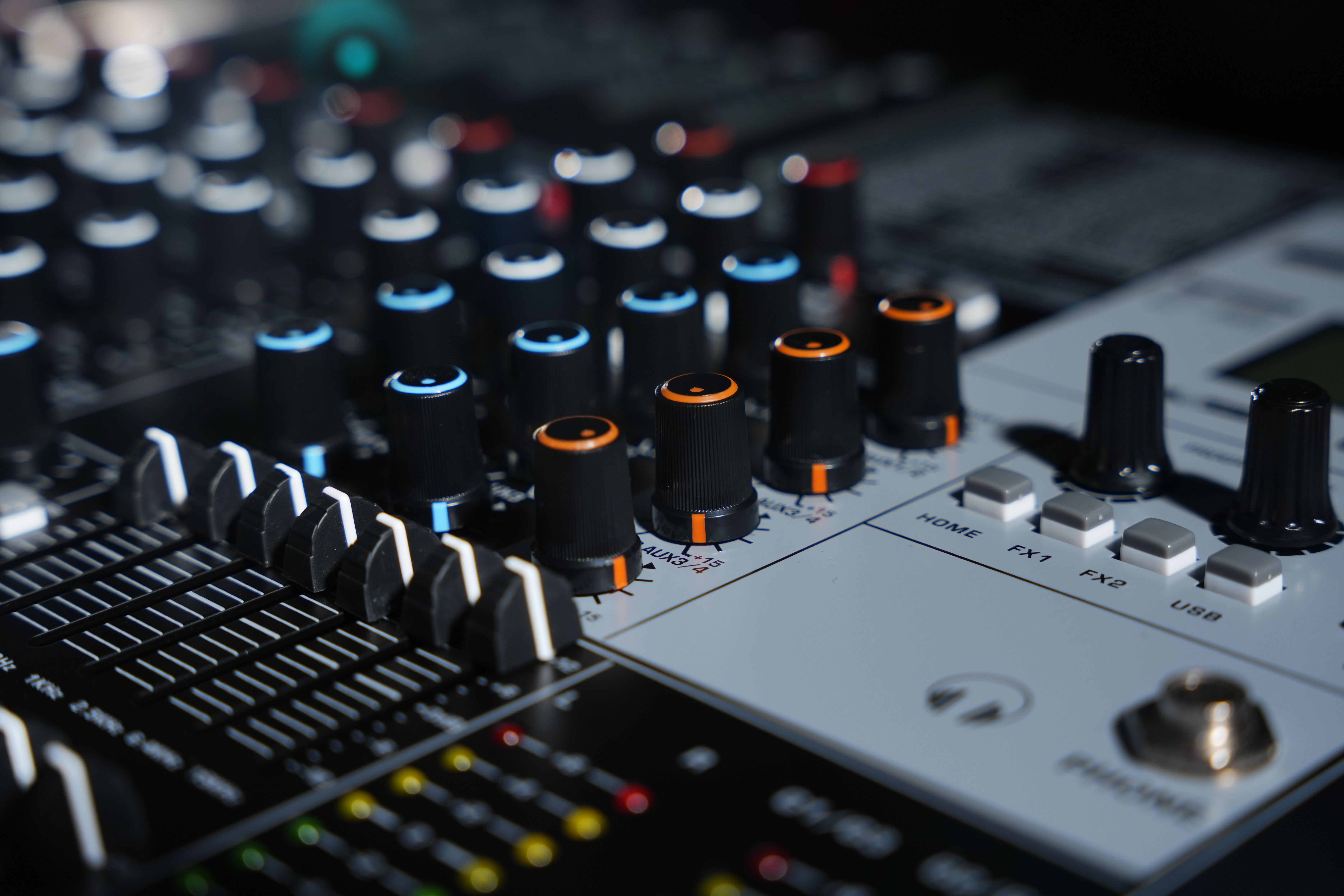 Close-up of Professional Audio Mixer with Knobs and Faders · Free Stock ...