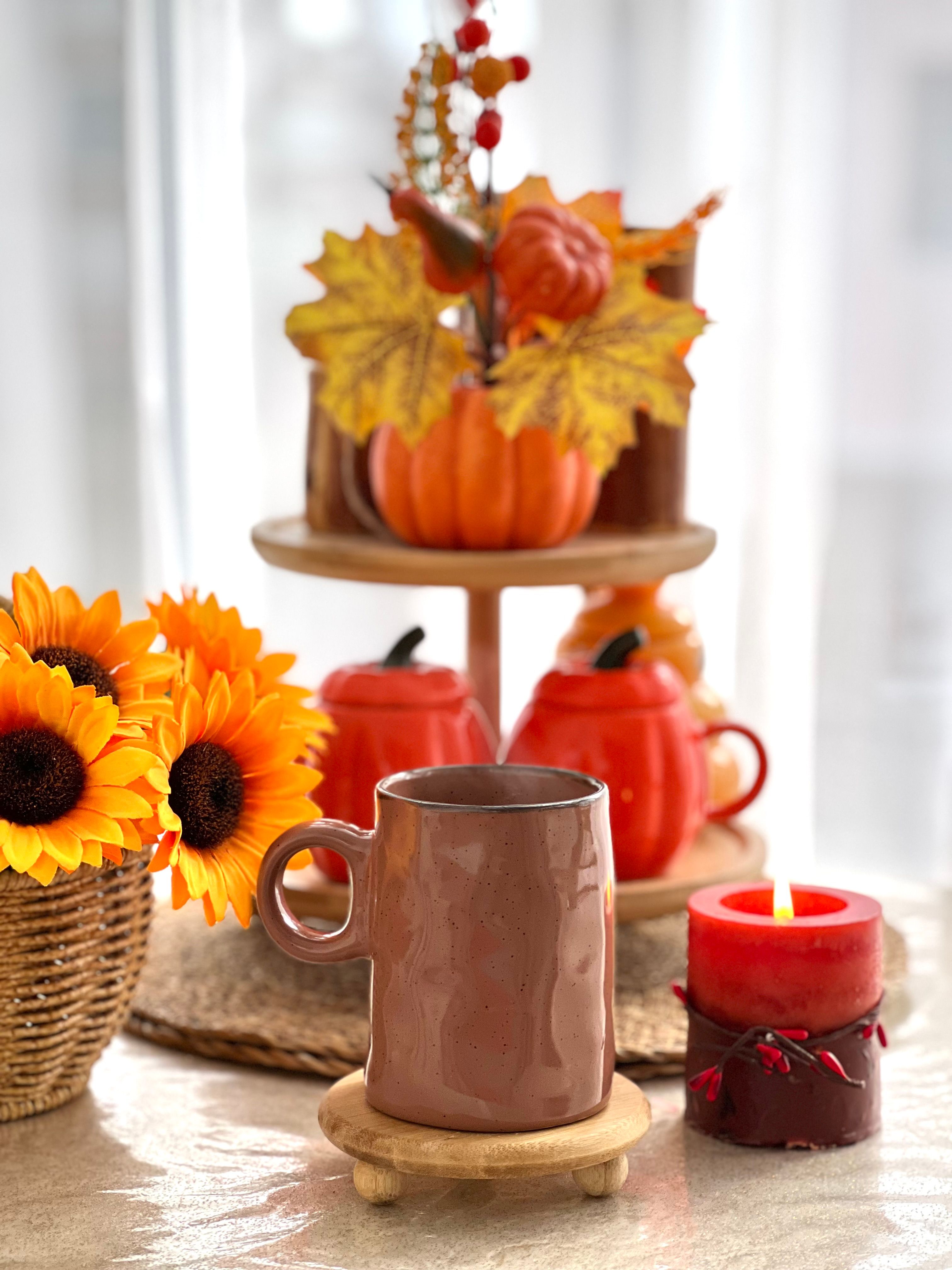 Cozy Autumn Coffee Setting with Pumpkins and Sunflowers · Free Stock Photo