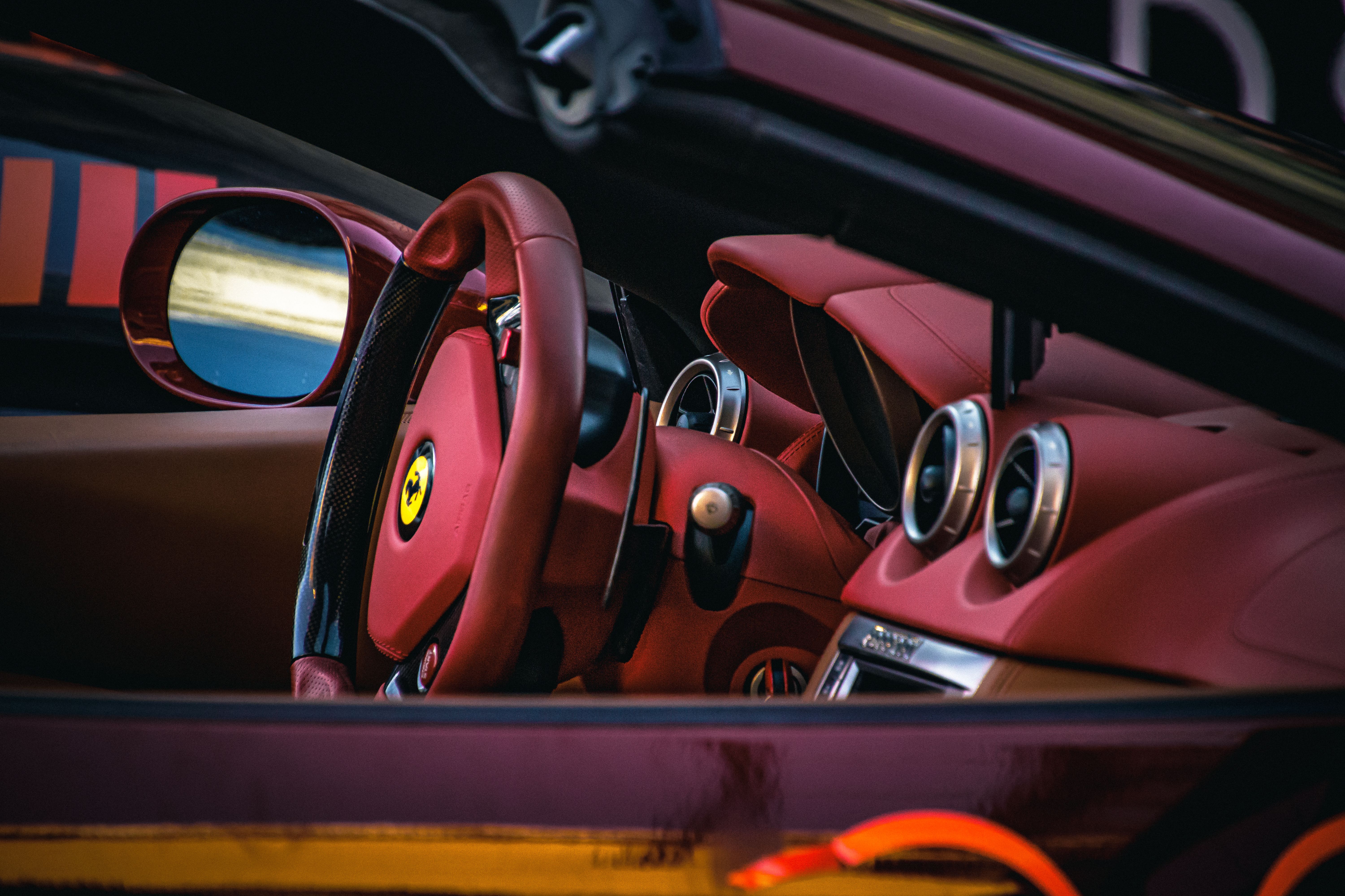 Sleek Sports Car Interior with Red Leather · Free Stock Photo