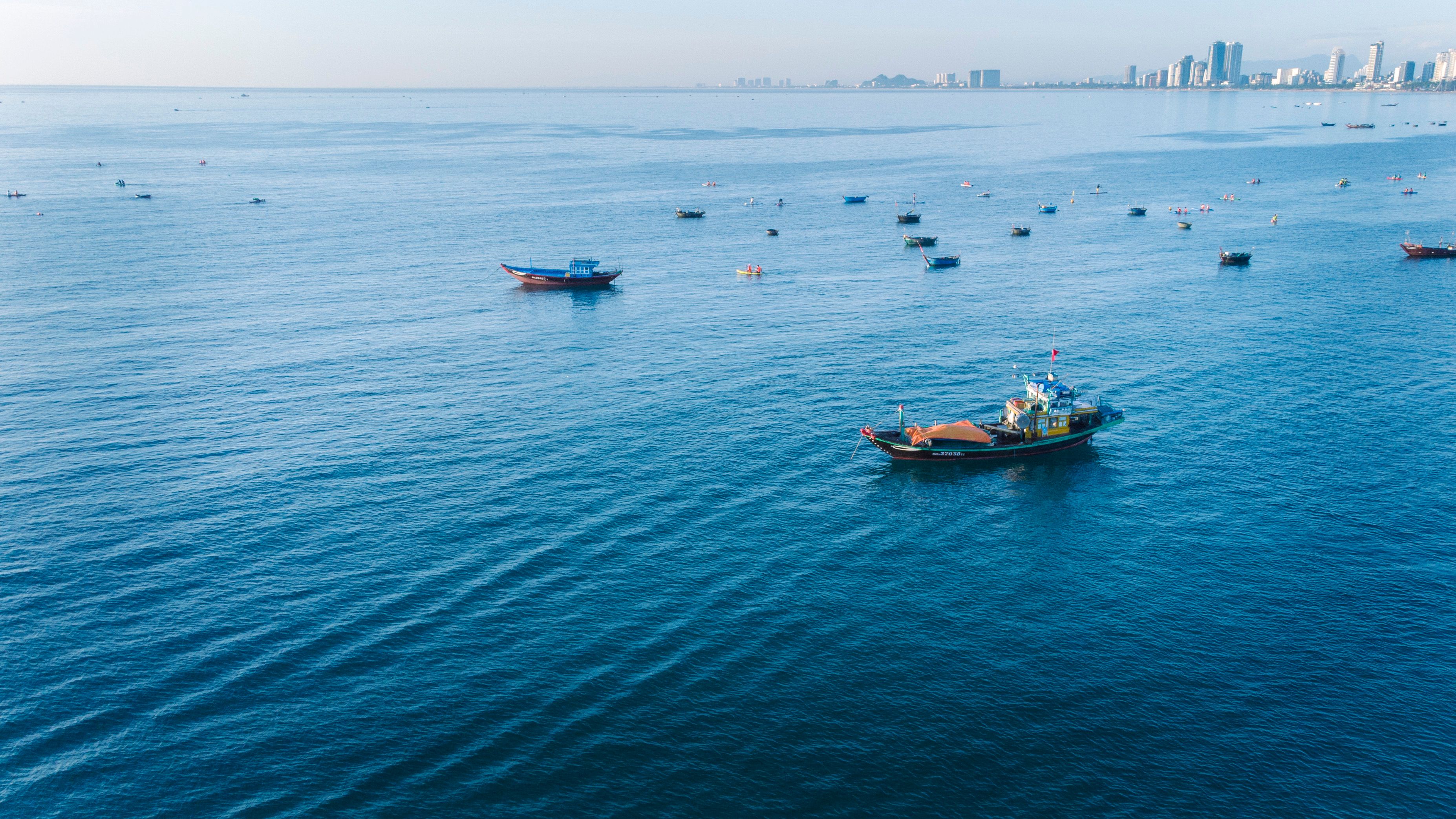 Aerial View of Fishing Boats in Da Nang Bay, Vietnam · Free Stock Photo