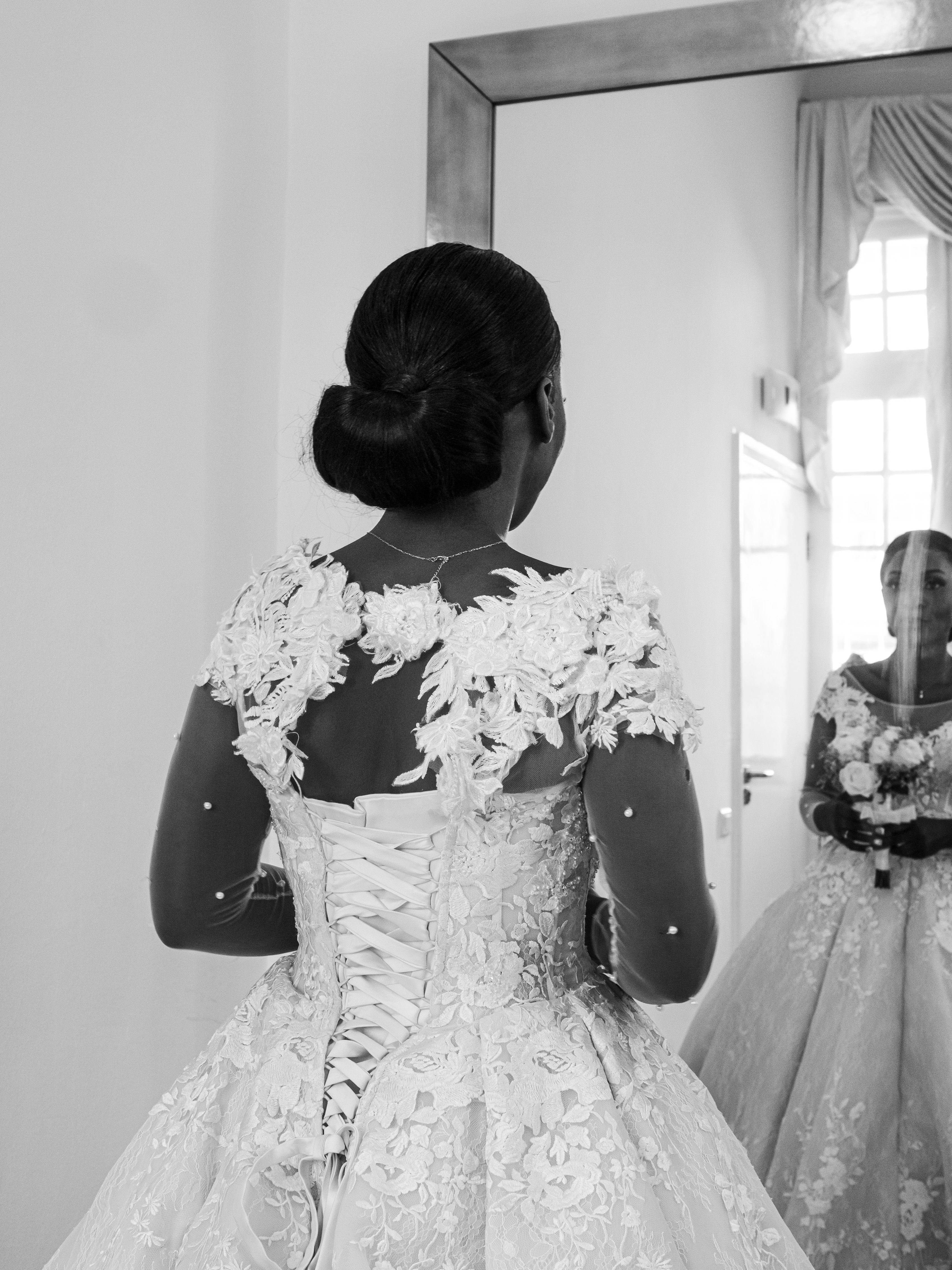 Elegant Bride in a Lace Wedding Dress Reflection · Free Stock Photo