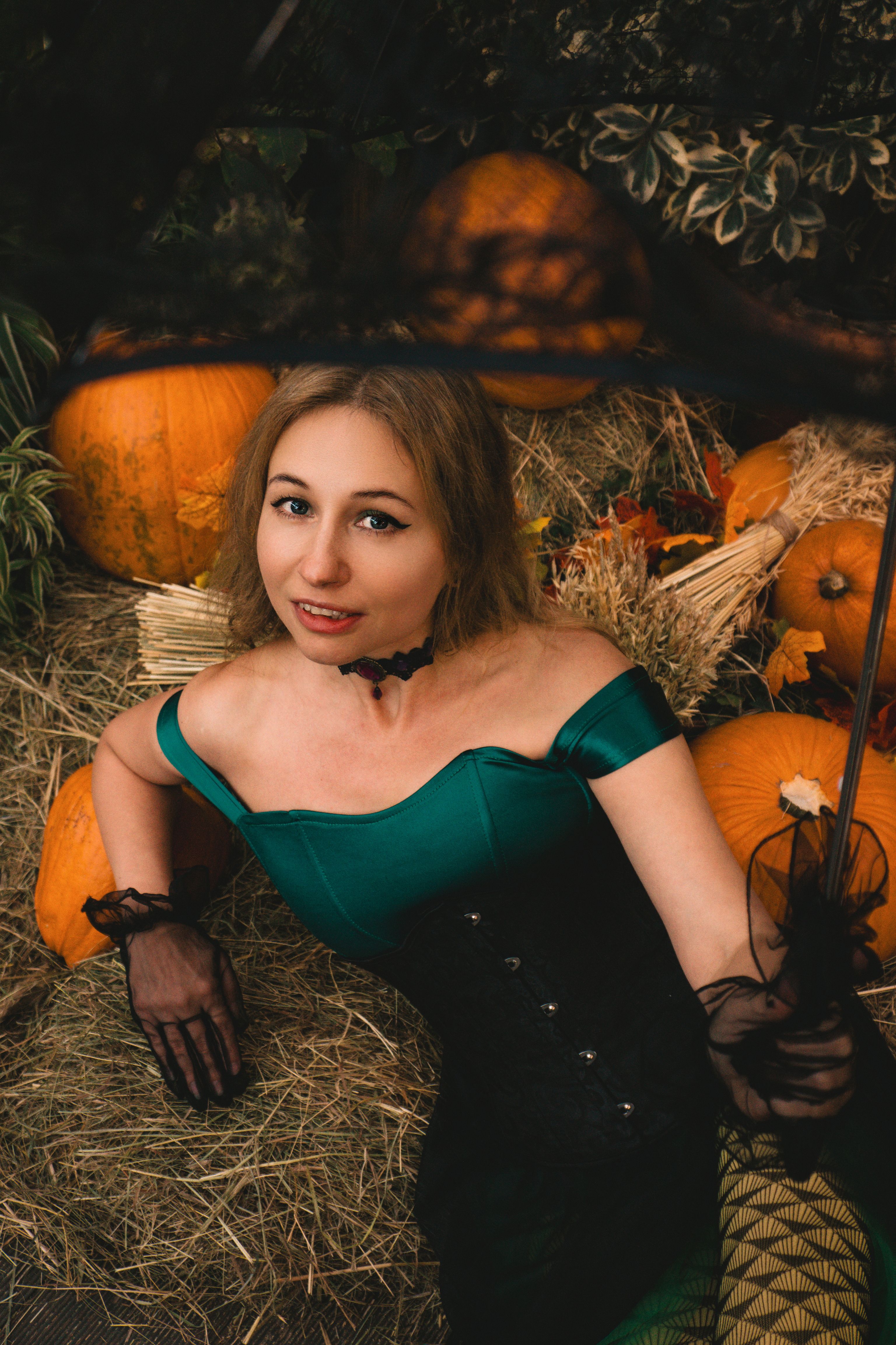 Woman in Costume with Pumpkins at Harvest · Free Stock Photo