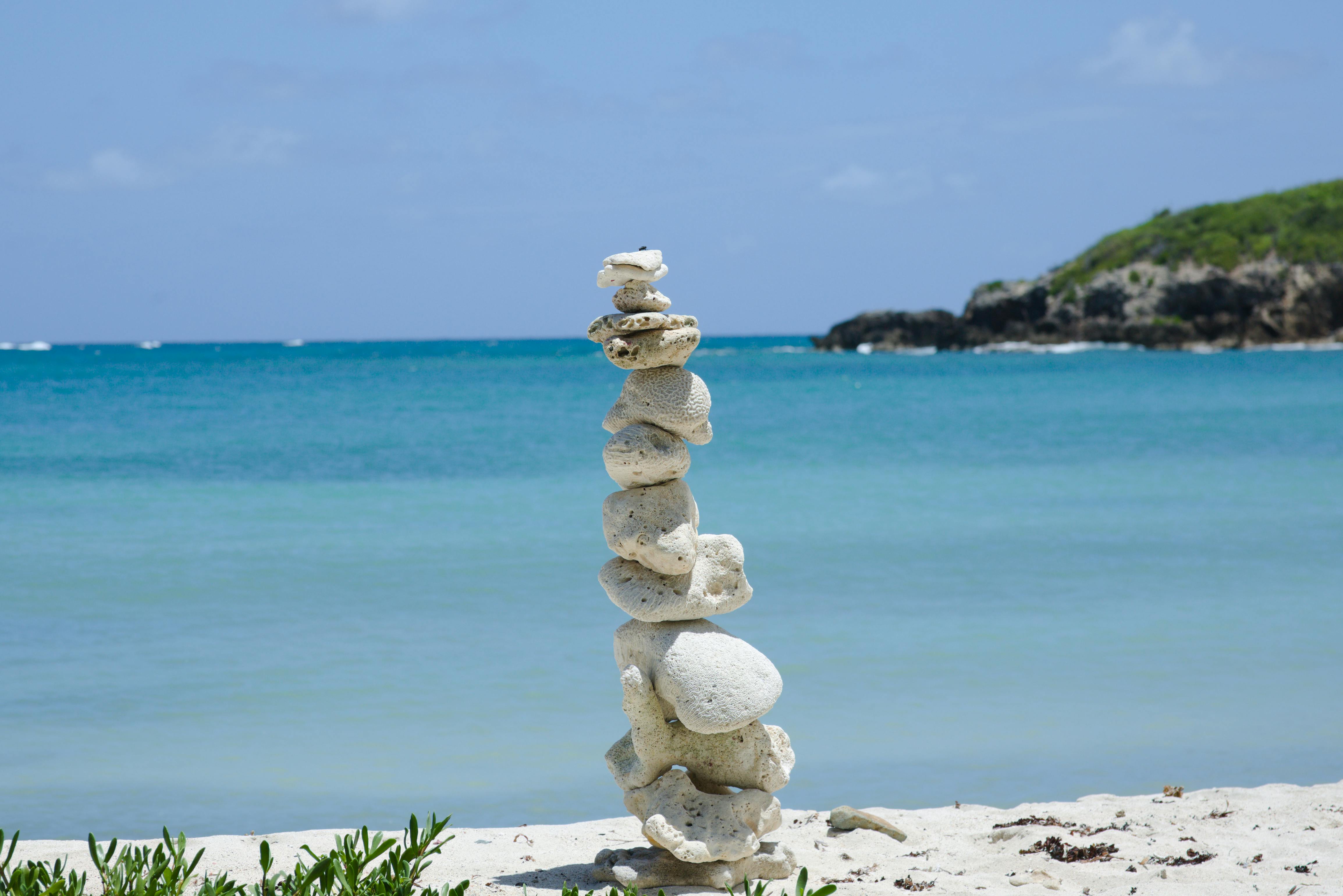 Serene Beach Rock Stack on Vieques Island · Free Stock Photo