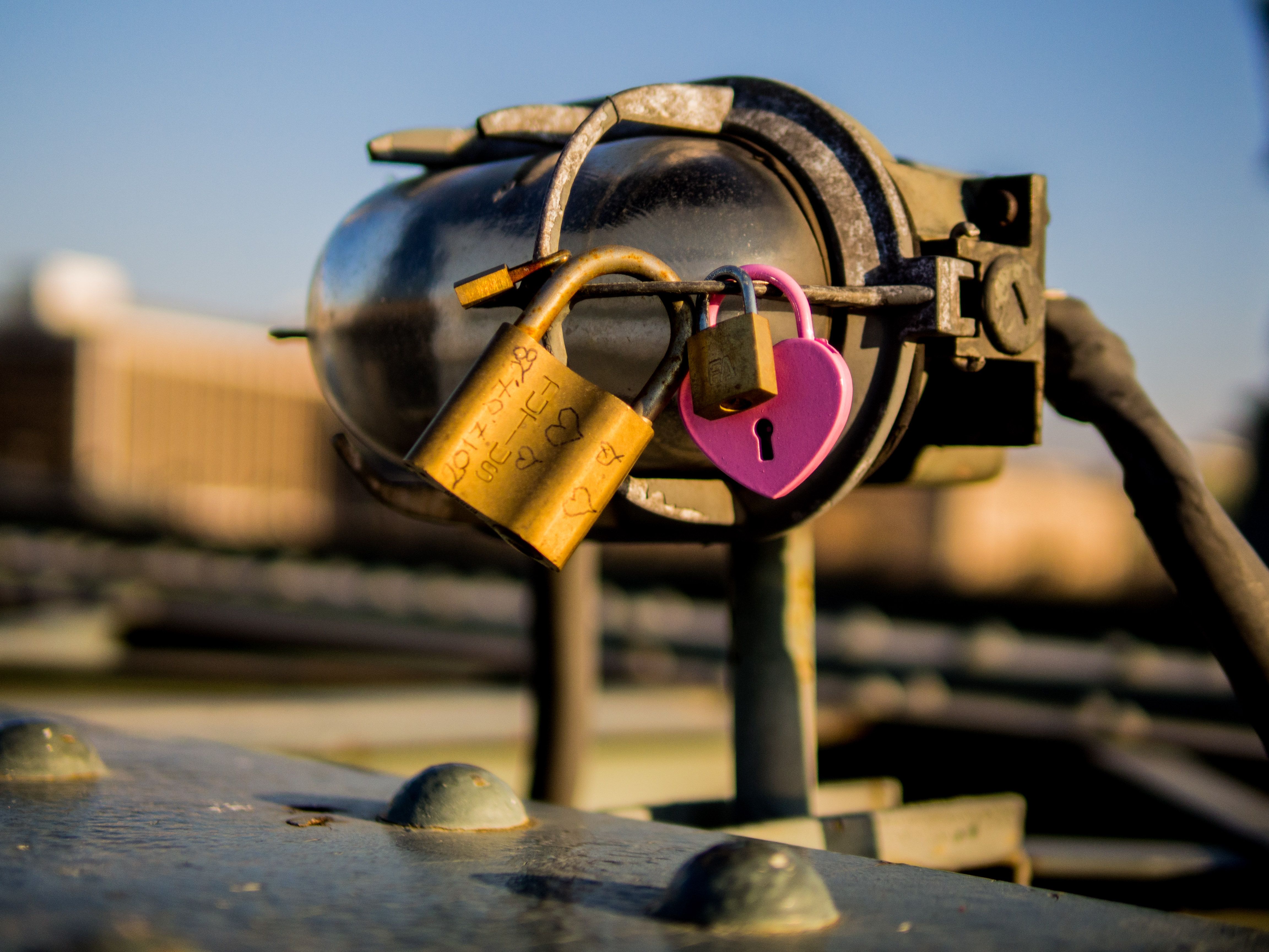 Heart-shaped Love Padlocks on Bridge Rail · Free Stock Photo