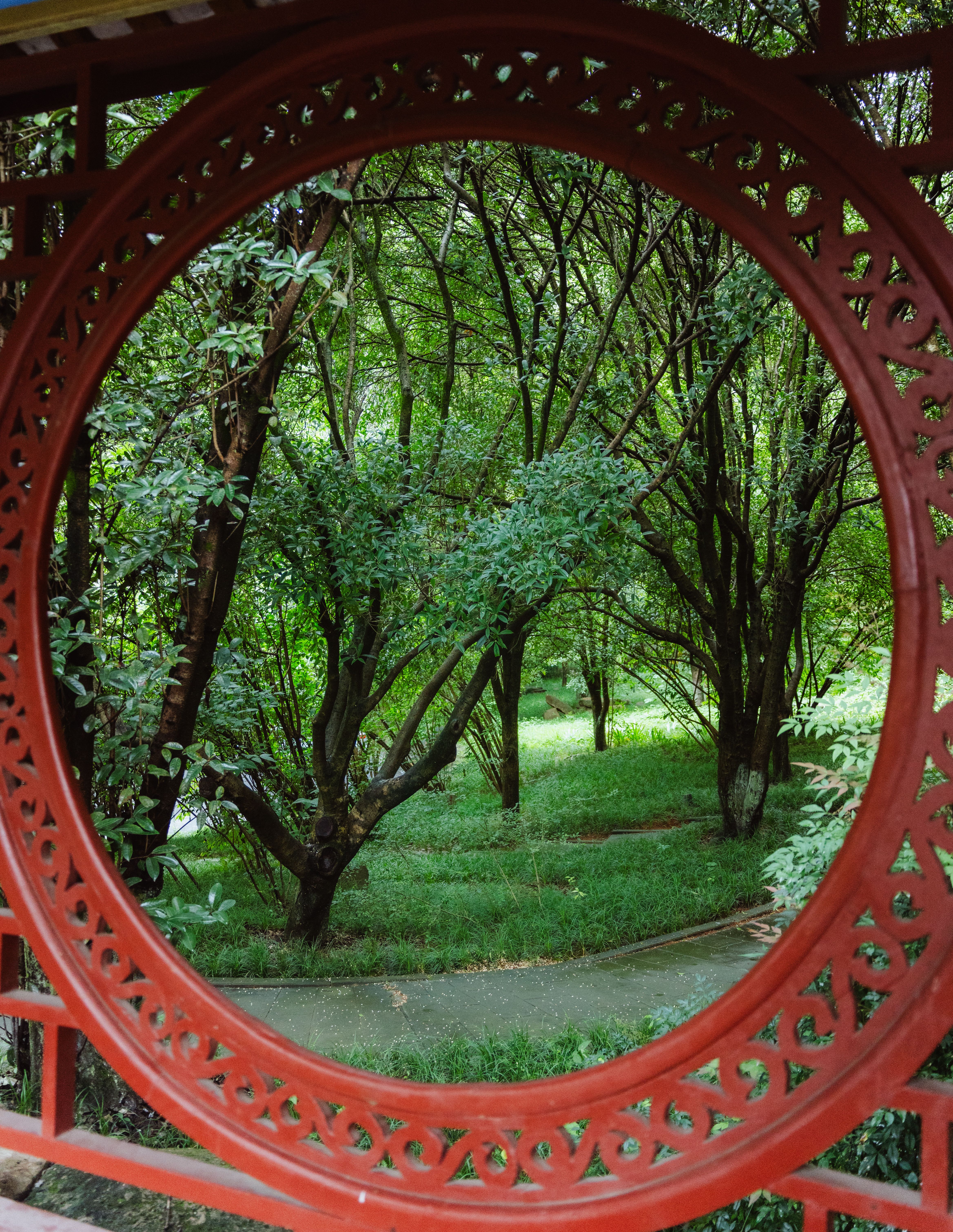 Traditional Chinese Moon Gate in Serene Garden Setting · Free Stock Photo