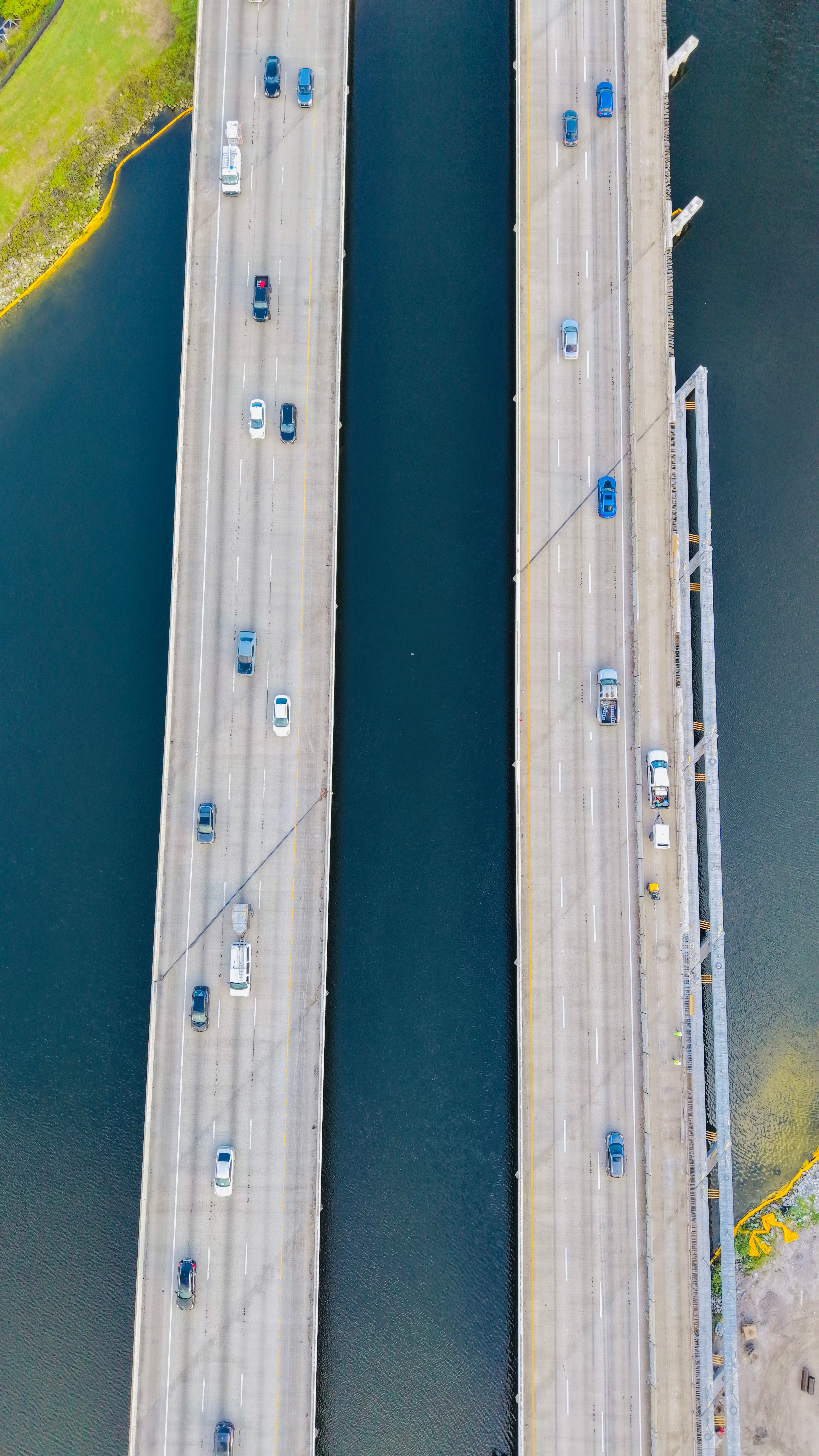 Aerial View of Dual Freeway Over Water · Free Stock Photo