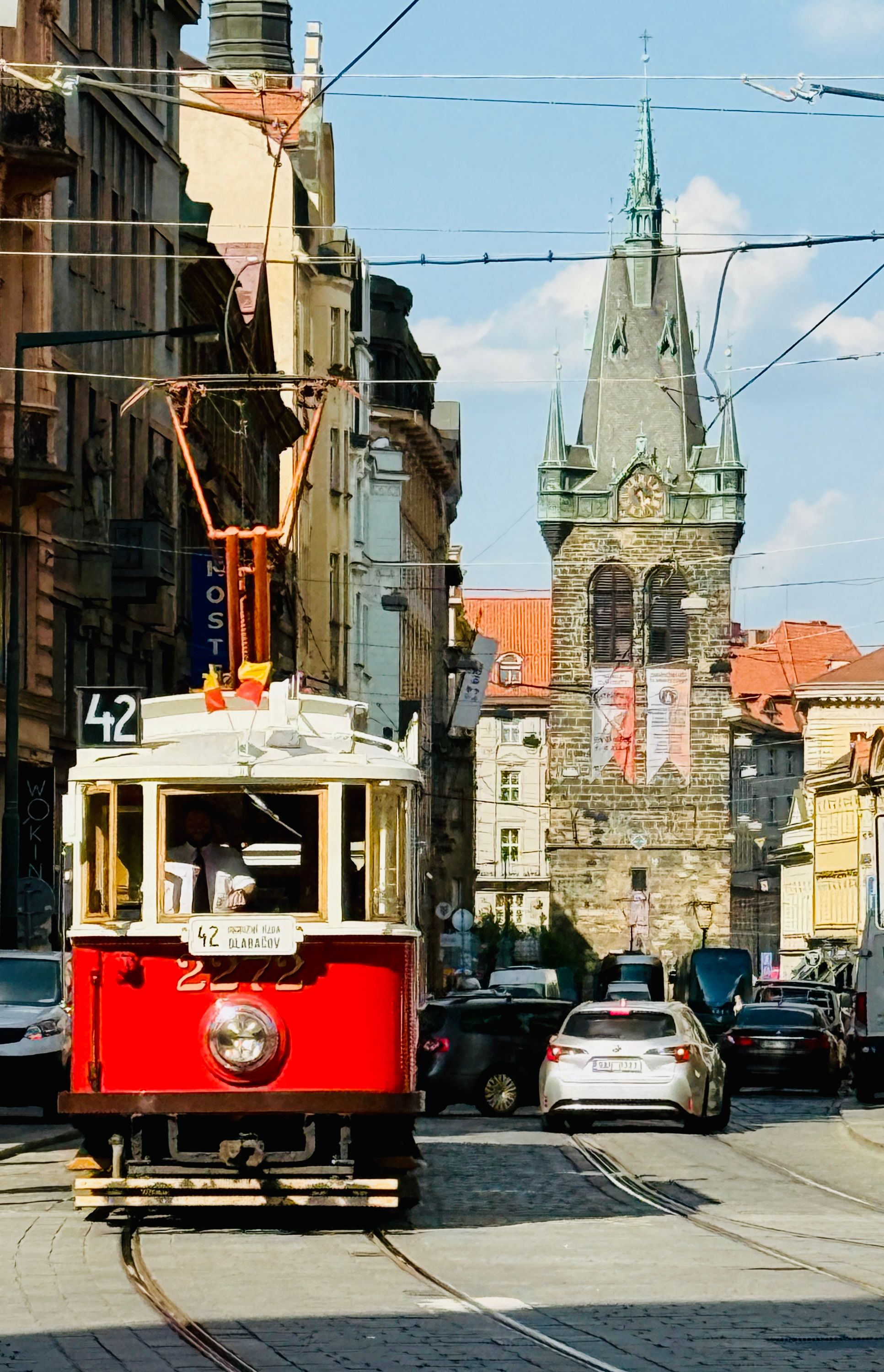 Historic Red Tram in European City Street · Free Stock Photo
