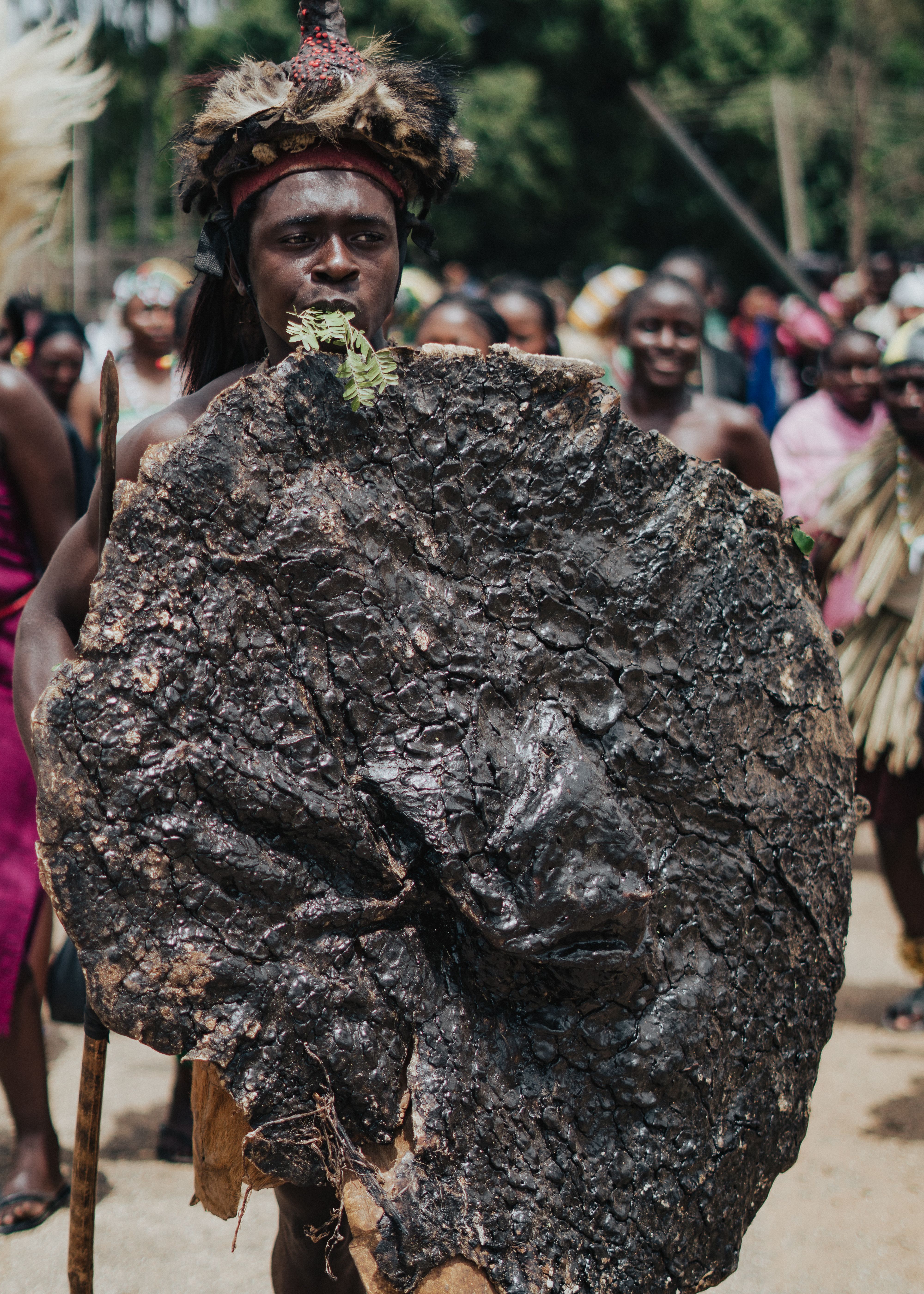 Traditional African Cultural Parade with Tribal Shield · Free Stock Photo