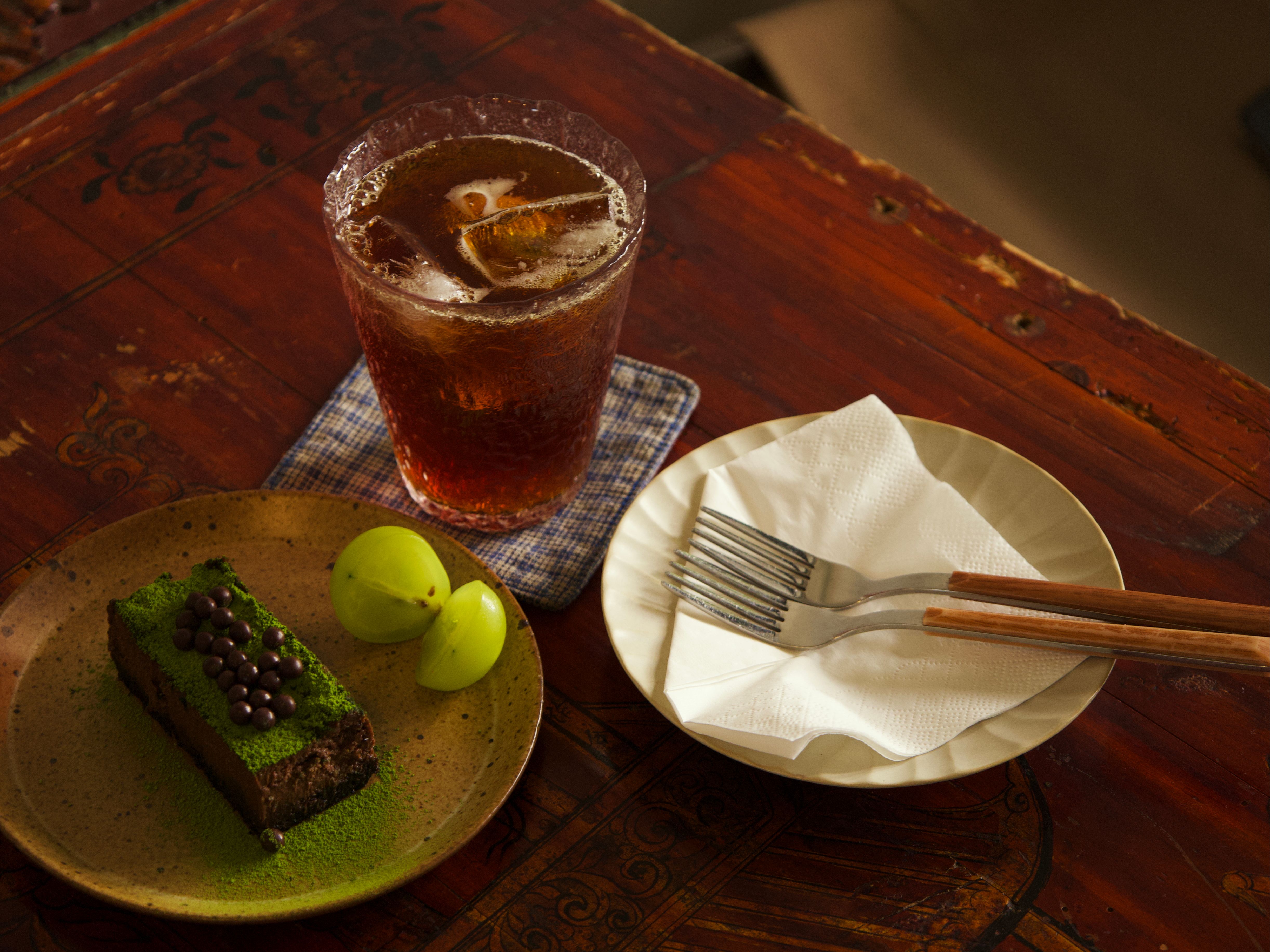 Rustic dessert with iced drink on wooden table · Free Stock Photo